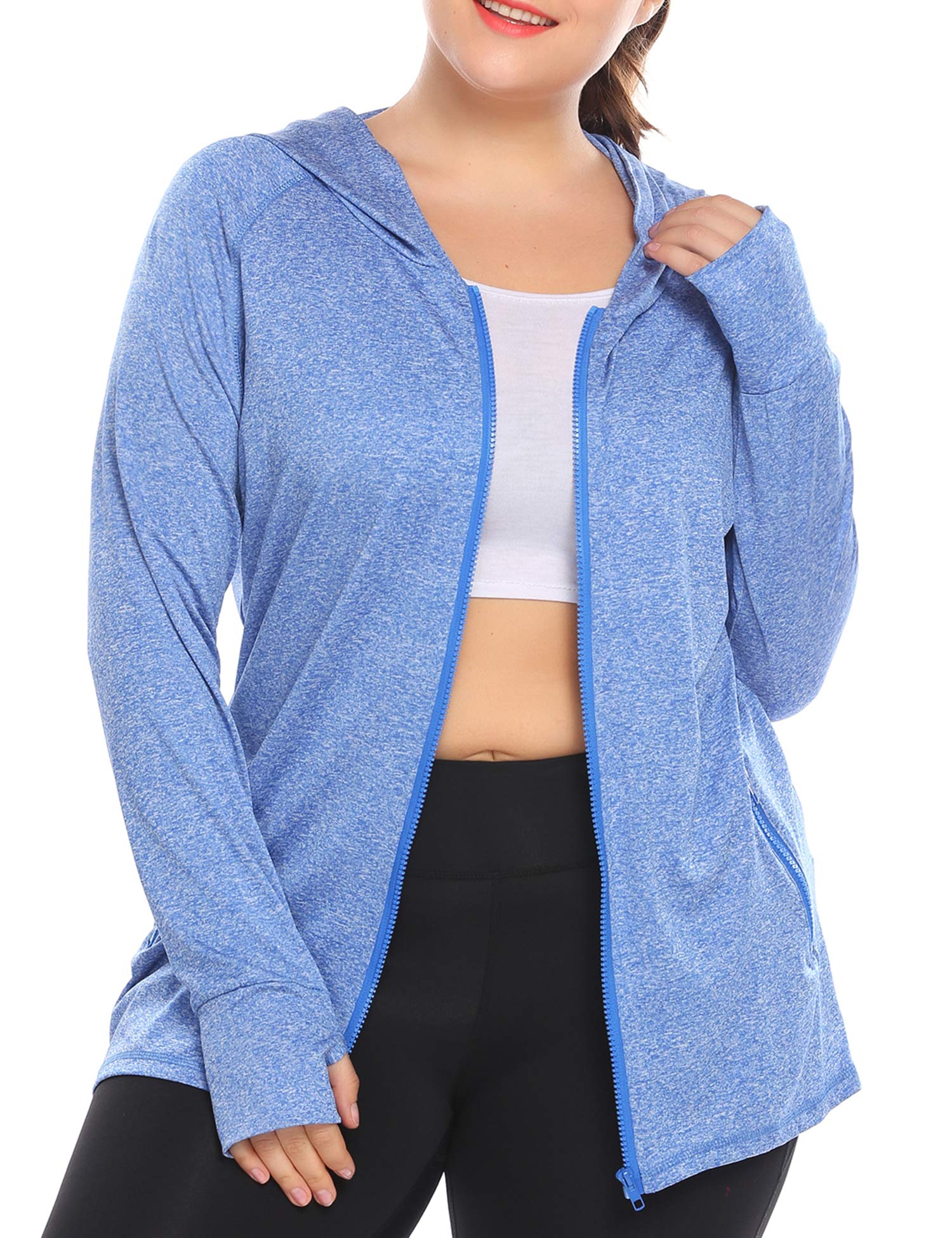 IN'VOLAND Womens Plus Size Hoodie Full Zip Up Hooded Running Sweatshirt Lightweight and Soft Jackets with Zip Pockets 28W