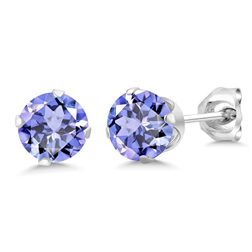 Gem Stone King 925 Sterling Silver Tanzanite Stud Earrings For Women (0.80 Cttw, Gemstone Birthstone, Round Cut 4.5MM)