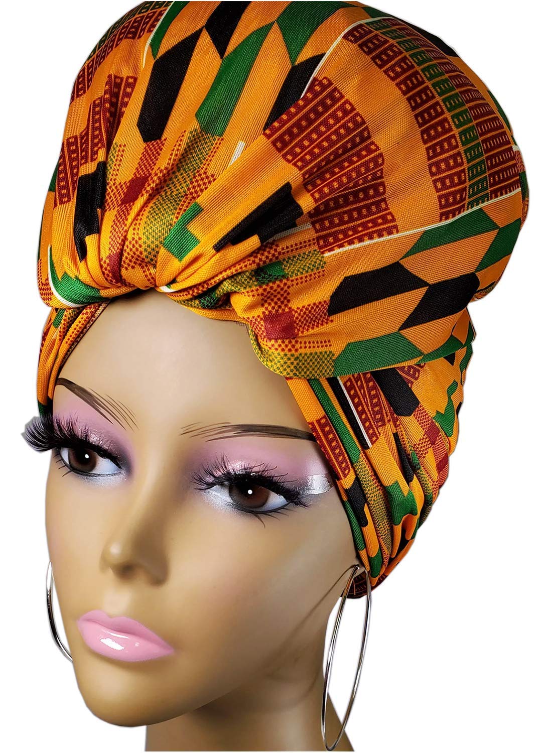 HIHIBEAUTY Stretch Head Wrap Scarf Head Wrap for women Turban Wrap Stretch Jersey Long Turban Head Wrap Tie 1 or 2 (19sd black 2601-2)