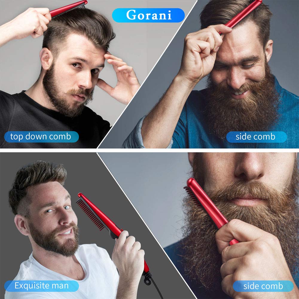 Gorani Beard Straightener Brush Comb for Men Beard Brush Heated Hot Iron Hair Straightener Comb