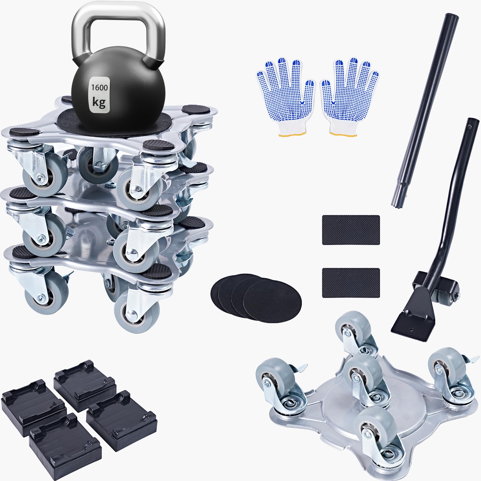 Furniture Movers with 5 Wheels,Furniture Dolly,Heavy Duty Furniture Lift Mover Tool Set with 5 360° Rotatable Rubber Universal Wheels,Maximum Load 1500 Lbs
