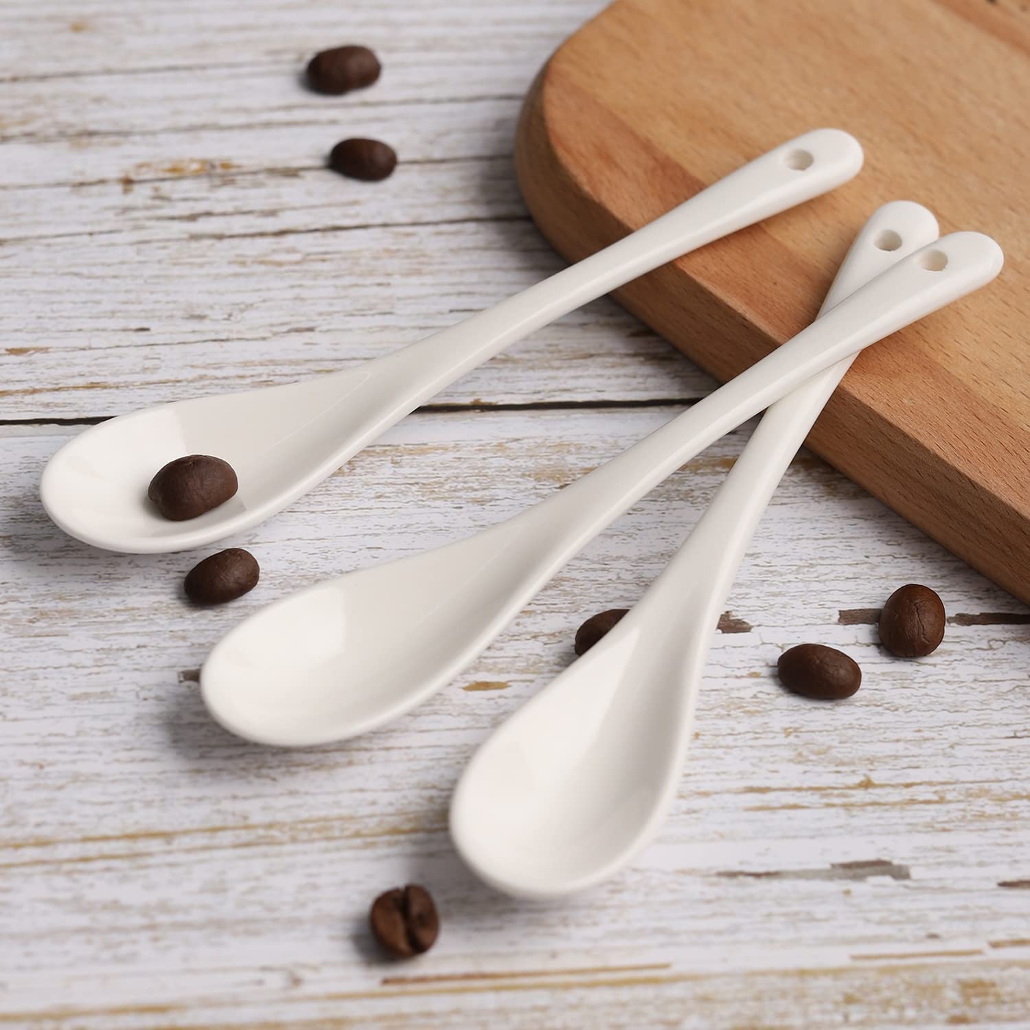 Ice Cream Spoons Ceramic Dessert Spoon Set of 4 Teaspoons Espresso Spoon Porcelain Spoons for Coffee Tea Yogurt Desserts Egg (4)