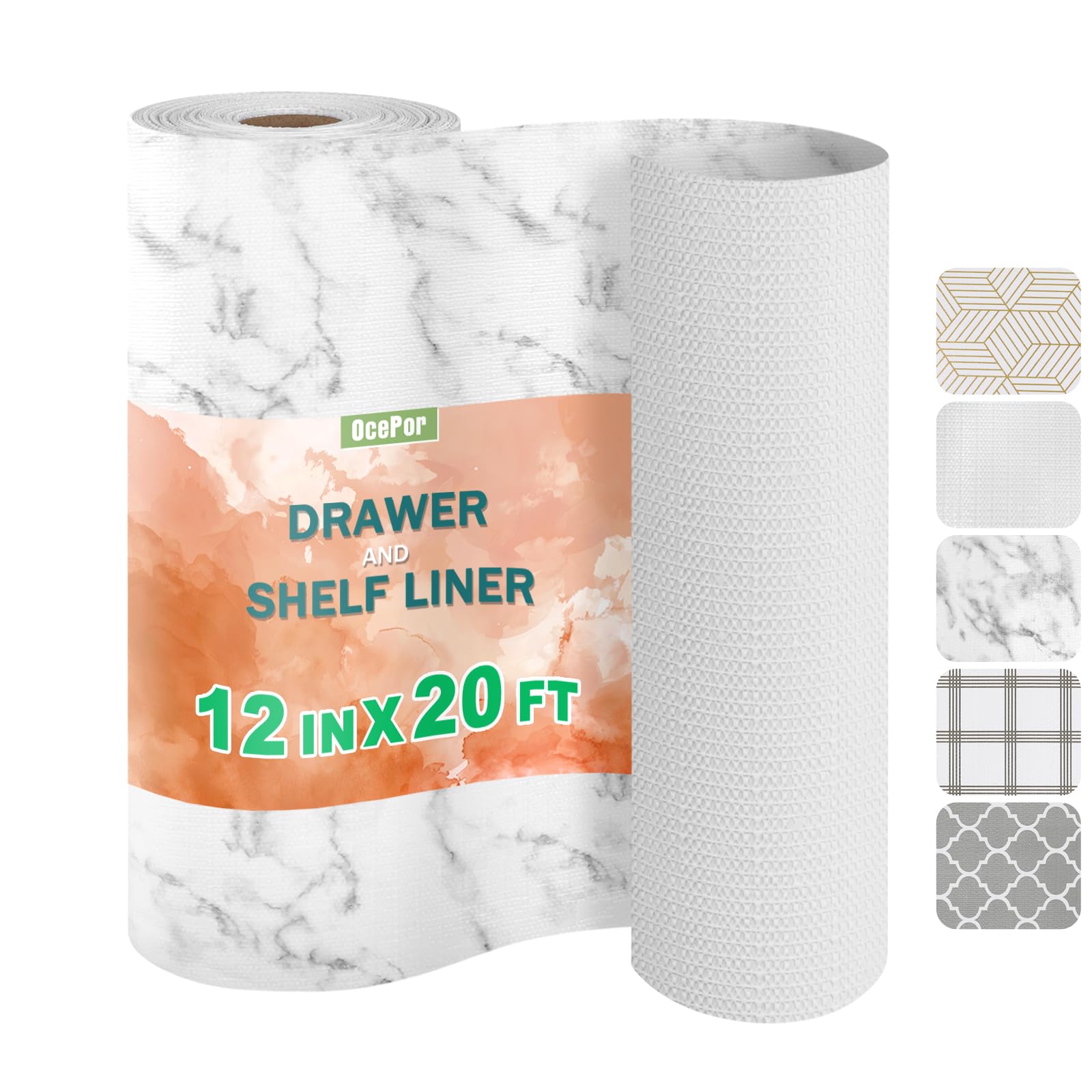 Non-Adhesive Drawer and Shelf Liner 12IN x 20FTďźNon Slip Cabinet and Cupboard Liner, Kitchen Cabinet Liners for Shelves, Waterproof Drawer Shelf Liners for Cabinets/Bathroom Cupboard, Marble Pattern
