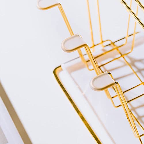 YISMAN Metal Cup Drying Rack with 6 Hooks, Bottle Drying Rack with Drain Tray,Coffee Mug Holder,Mug Organizer Golden