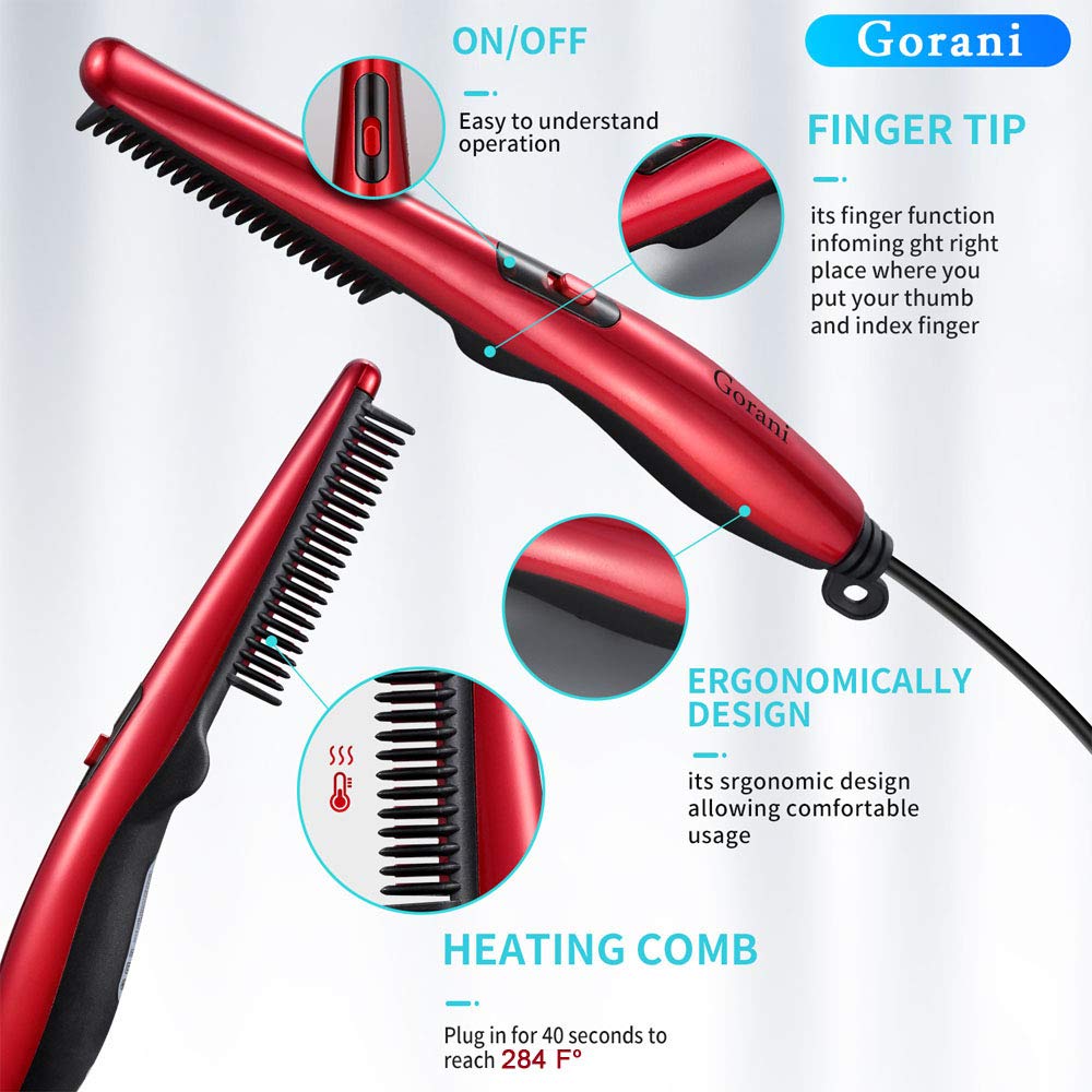 Gorani Beard Straightener Brush Comb for Men Beard Brush Heated Hot Iron Hair Straightener Comb