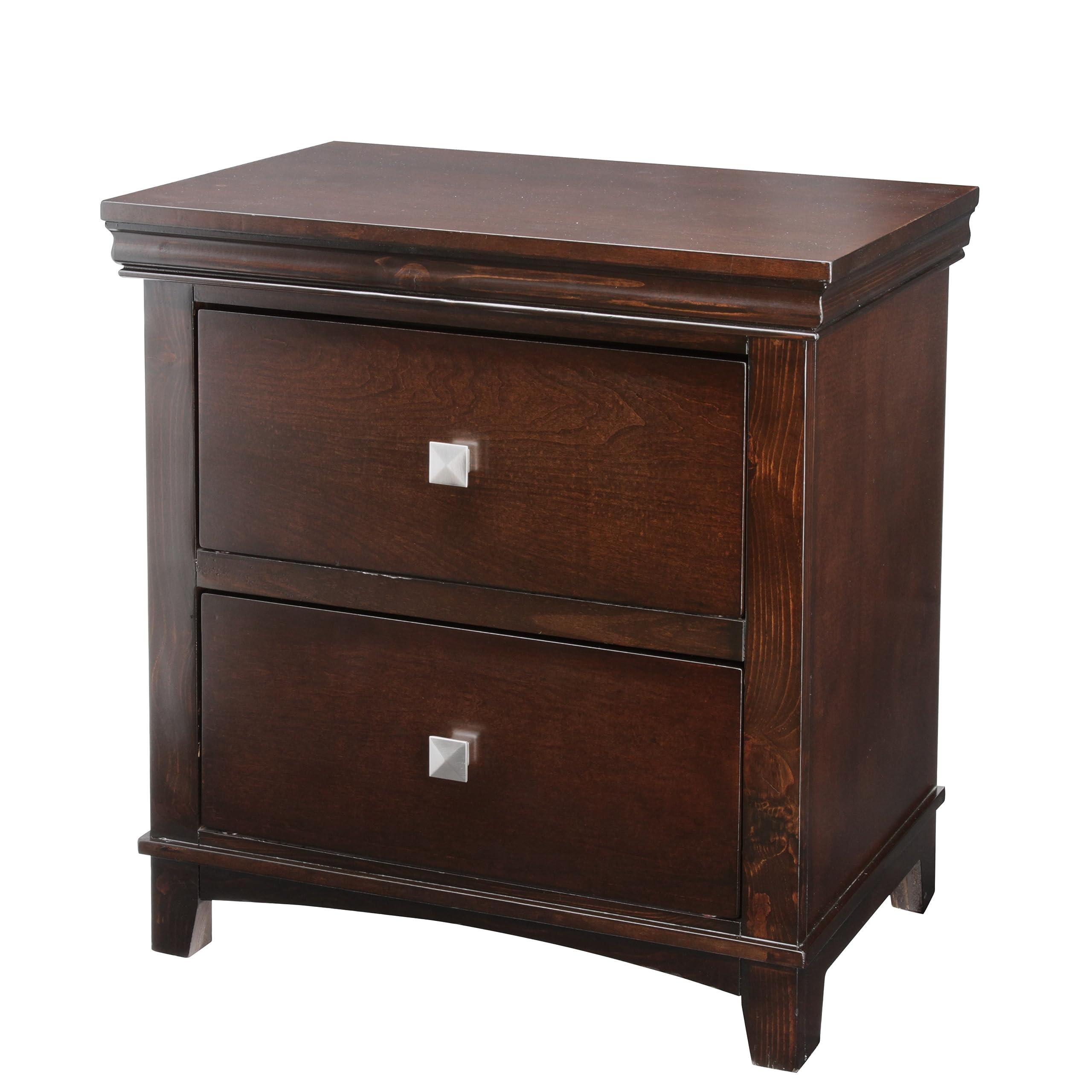 Furniture of America Pasha Traditional 2 Drawer Storage Wood Nightstand with Square Metal Knobs, Bedside Table for Bedroom, One-Size, Brown Cherry