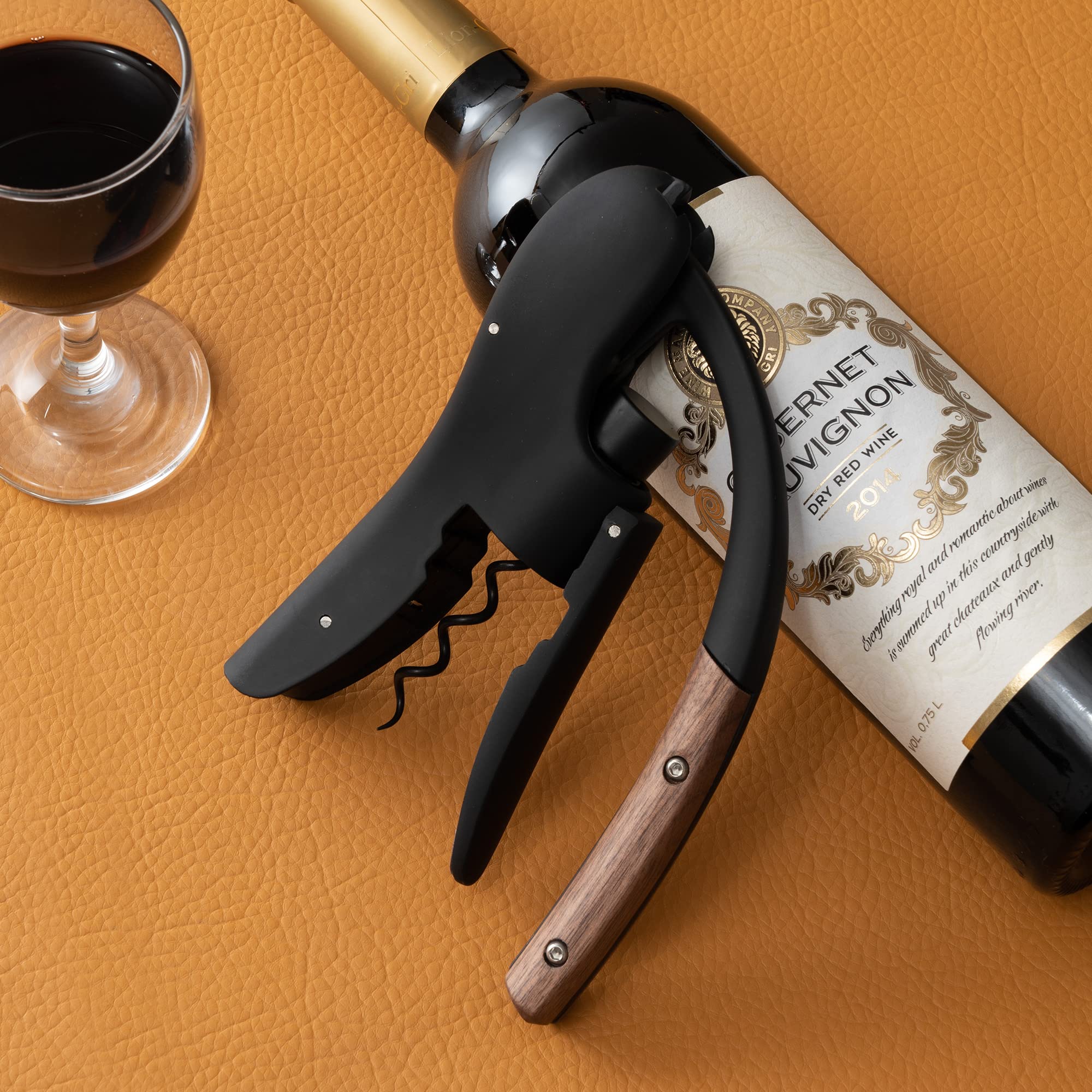 Wine Opener,Compact Vertical Corkscrew Wine Bottle Opener with Wood Handle and Built-in Foil Cutter,Wine Key for Servers and Bartenders,Gifts