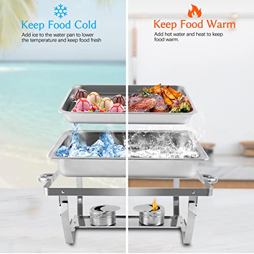 Snowtaros 4 Pack 8QT Chafing Dish Buffet Set, Stainless Steel Food Warmer Set, Rectangular Buffet Server with Tongs & Spoons for Parties, Catering, Banquets, Events (Full Size)