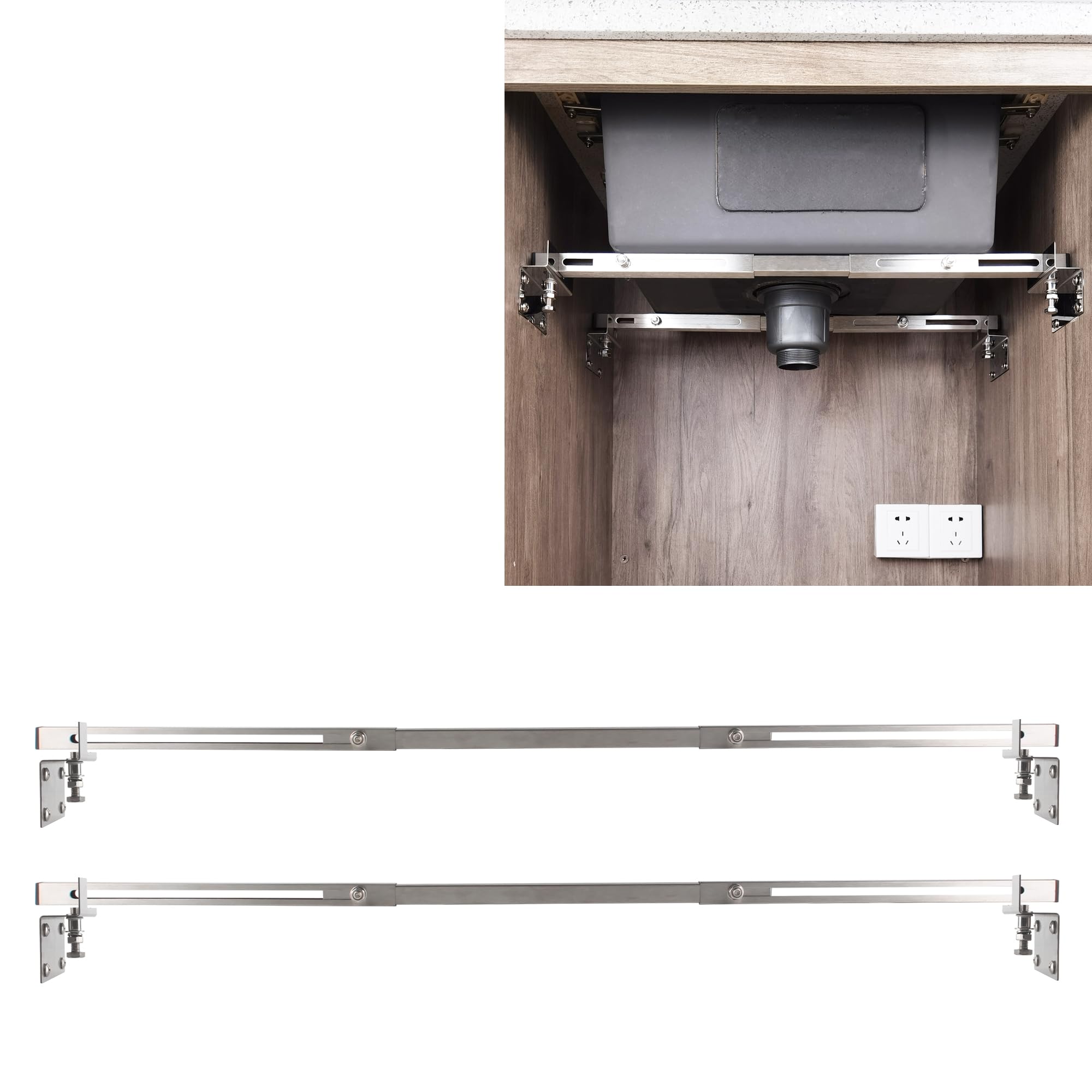 TYESTAND CPT-4 Undermount Sink Supports Brackets Adjustable Stainless Steel Installation Kit for Heavy Duty Undermount Kitchen Sink (28-39.4 inches(71-100cm))