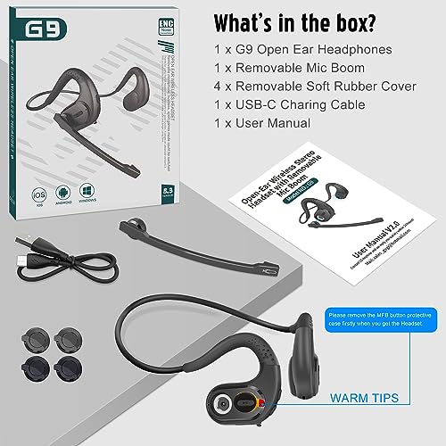 Giveet Bluetooth 5.3 Headset with Detachable Microphone, DSP Noise Cancelling Wireless Headset for Phone PC Laptop, Open Ear Comfort Headphones for Office Home Working Driving Running, 12 Hrs Playtime
