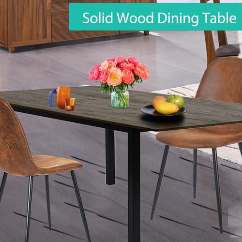 FurnitureR 63-Inch Dining, Large Extendable Kitchen, Solid Wood Rectangular Farmhouse Table, Grey