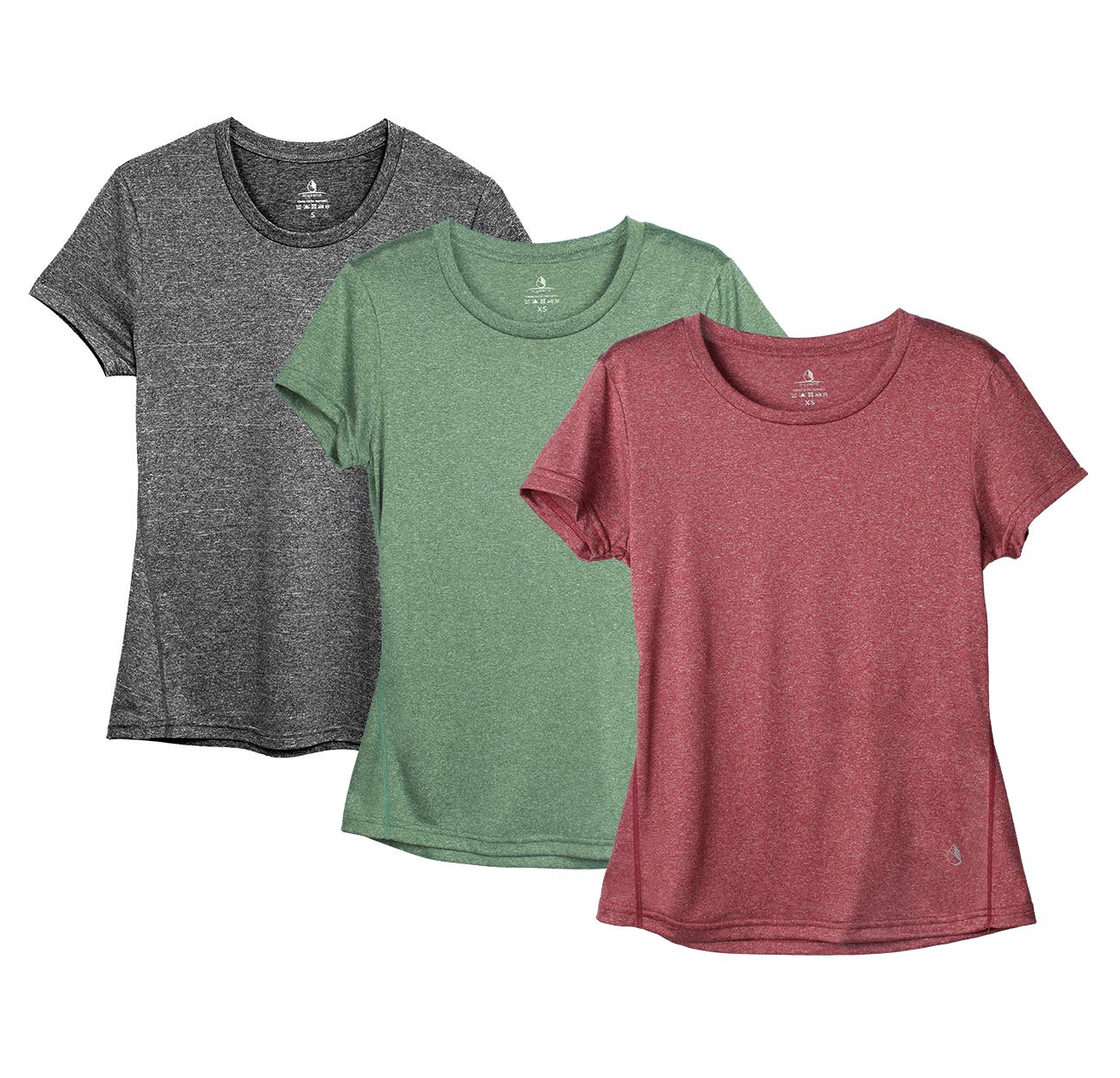 icyzone Workout Running Tshirts for Women - Fitness Athletic Yoga Tops Exercise Gym Shirts (Pack of 3) (S, Charcoal/Burgundy/Turf Green)