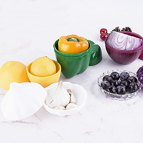 XIYUAN 5Pack Fruit and Vegetable Storage Containers Set,Green Pepper Saver, Onion and Garlic Storage Container Tomato and Lemon Keeper, Refrigerator Vegetable Crisper Food Storage Containers Holder