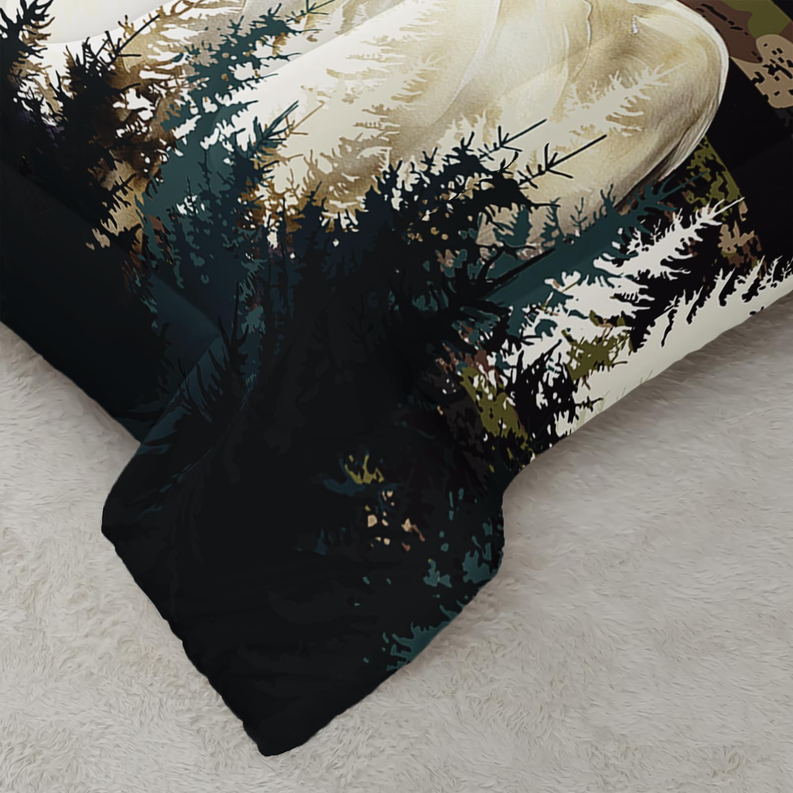 Ntlfup Deer Comforter Sets for Boys Kids Teens American Flag Camo Bedding Sets, Full Size Western Farmhouse Wild Animal Quilt Black White Home Decor 3 Pcs with 1 Comforter 2 Pillowcase