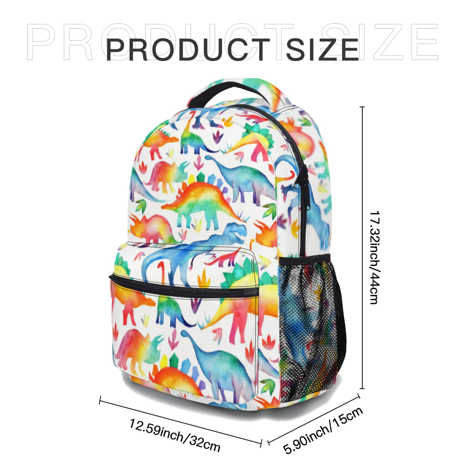 Giwawa Rainbow Dinosaur School Backpack for Kids, Cute Dino Doodle Colorful Animal Print Elementary Bookbags with Adjustable Shoulder Strap for Boys Girls Laptop iPad Tablet Travel