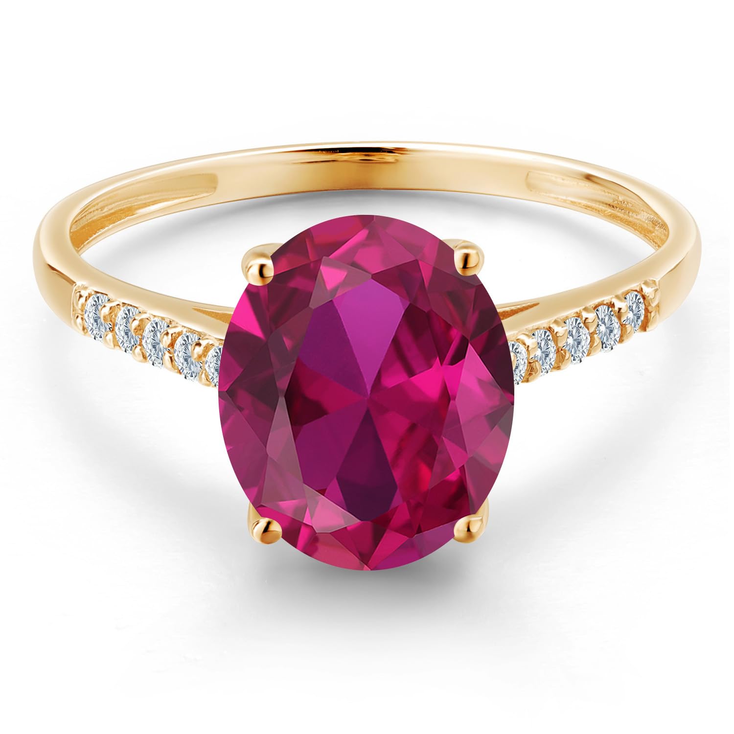 Gem Stone King 10K Yellow Gold 10X8MM Oval Gemstone Birthstone & White Diamond Engagement Ring | Yellow Gold Ring For Women | Available in Size 5-9