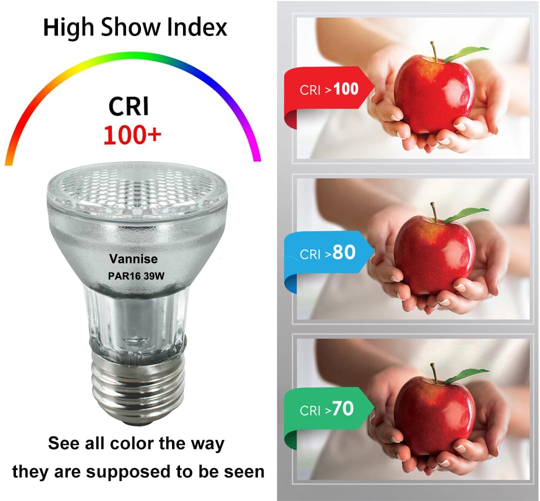 Vannise Halogen Light Bulbs E26 PAR16 - High Output 350LM PAR16 Bulb 39W, Equivalent 45W, 6PCS Long Lasting PAR16 Flood Bulb Dimmable with 2800K Warm White, PAR16 Halogen Bulb 39w for Ceiling Lights