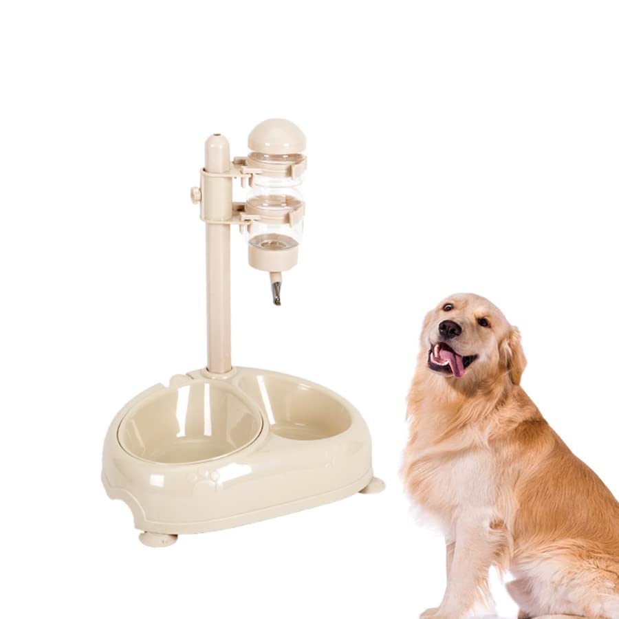 Pet Standing Water Dispenser Bowl- Multifunctional Automatic No Drip Water Bottle 24oz Food Feeder with Adjustable Height for Cats Dogs (Whole Set)