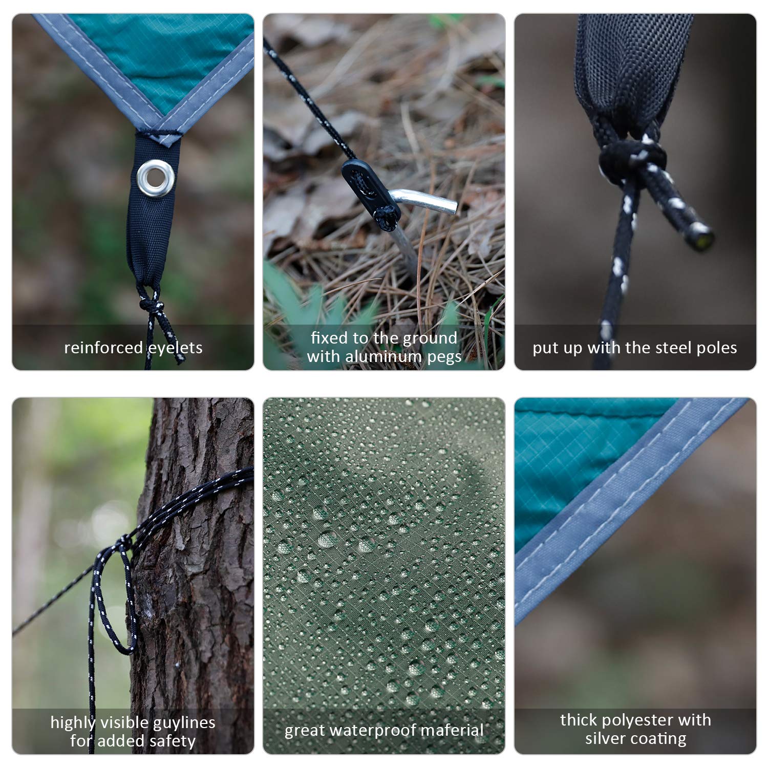 Gorich 10' X 10' Waterproof Camping Hammock Rain Fly Hammock Camping Tarp, Camping Gear and Accessories, Perfect Hammock Tent Rain Cover, Including Stakes, Ropes and Tensioners, Ripstop Nylon