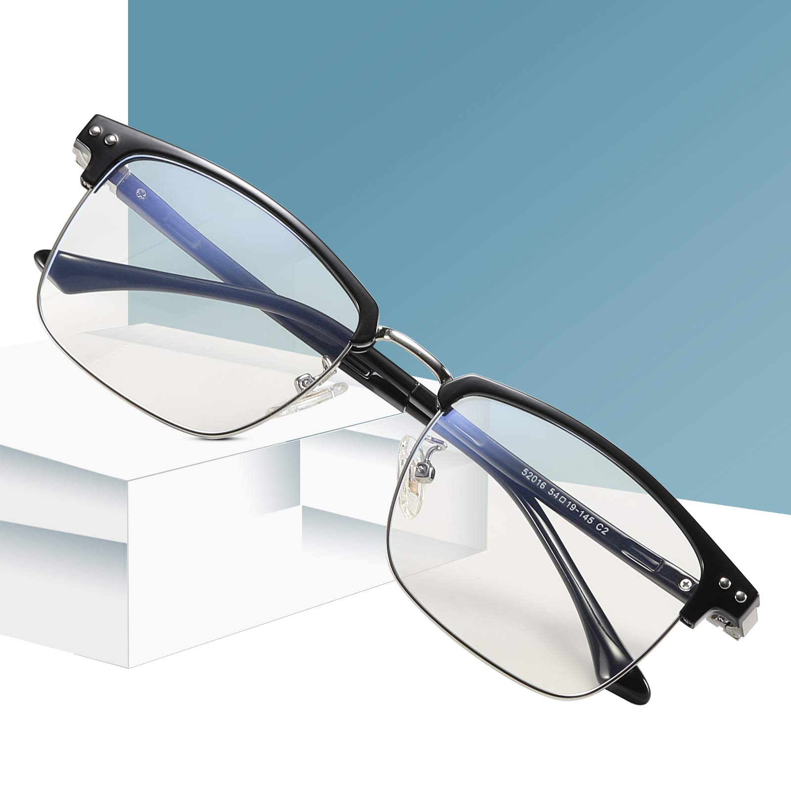 GUZTAG Blue Light Blocking Glasses - Square Computer Glasses Women/Men Eyeglasses Frame，Anti Eyestrain Computer Game Glasses (gray)