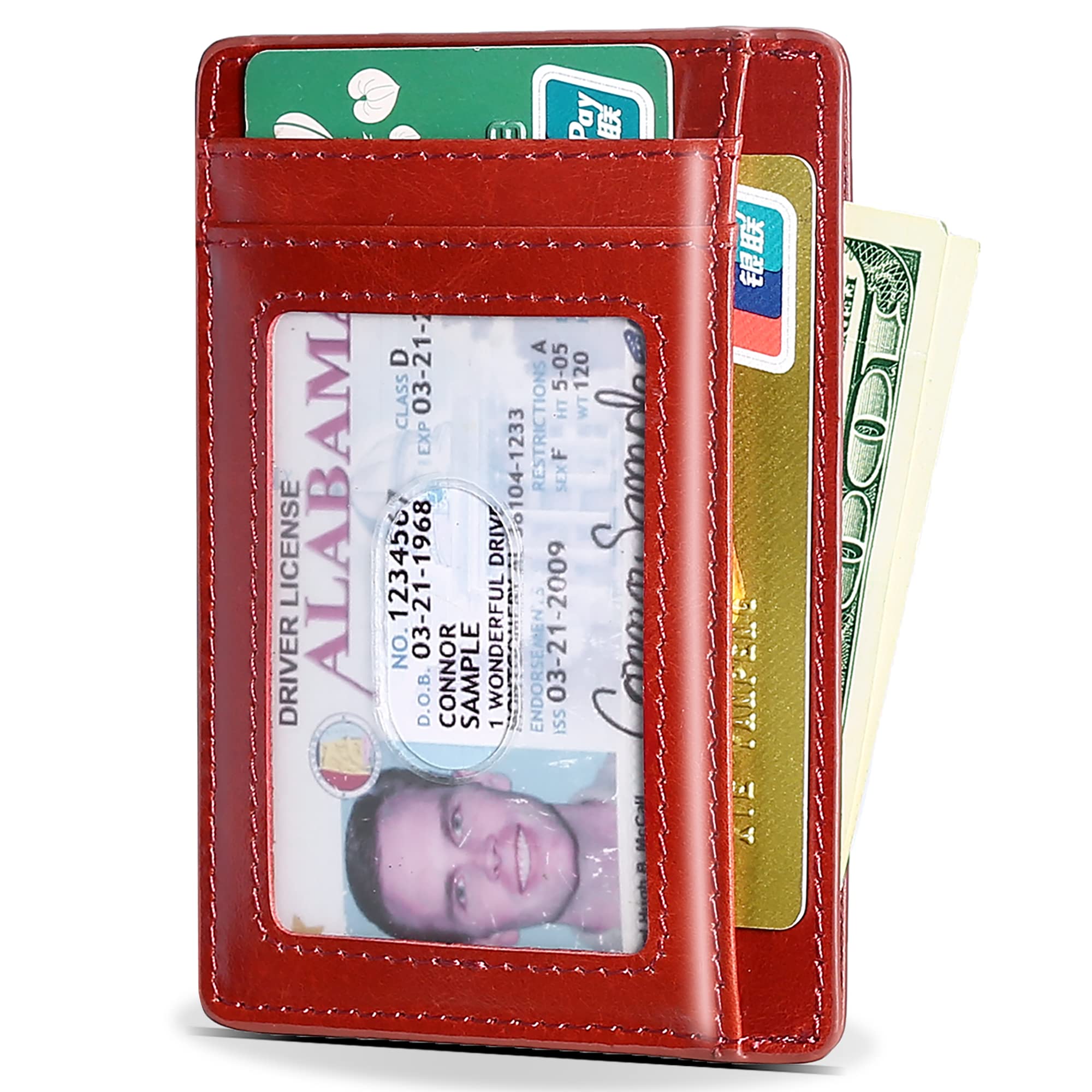 IRON SPIDER Men's Wallet,Monolayer Slim Minimalist Front Pocket RFID Blocking Leather Pocket Wallet with Superhero SPIDER RED