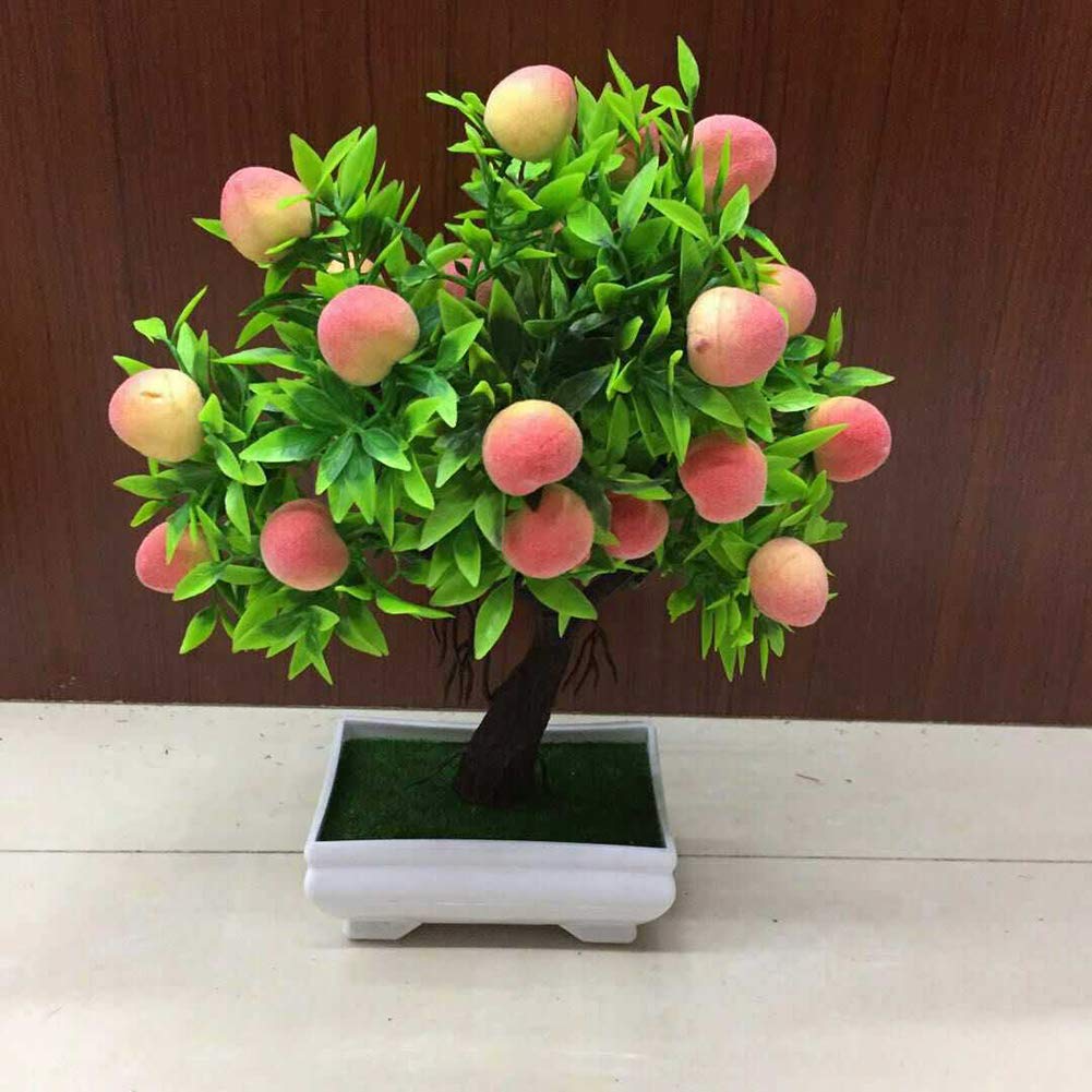 Gsdviyh36 1Pc Potted Artificial Peach Fruit Tree Bonsai Home Garden Desktop Decor Prop, Fake Flowers Artificial Greenery for Home Garden Party Wedding Decoration Green