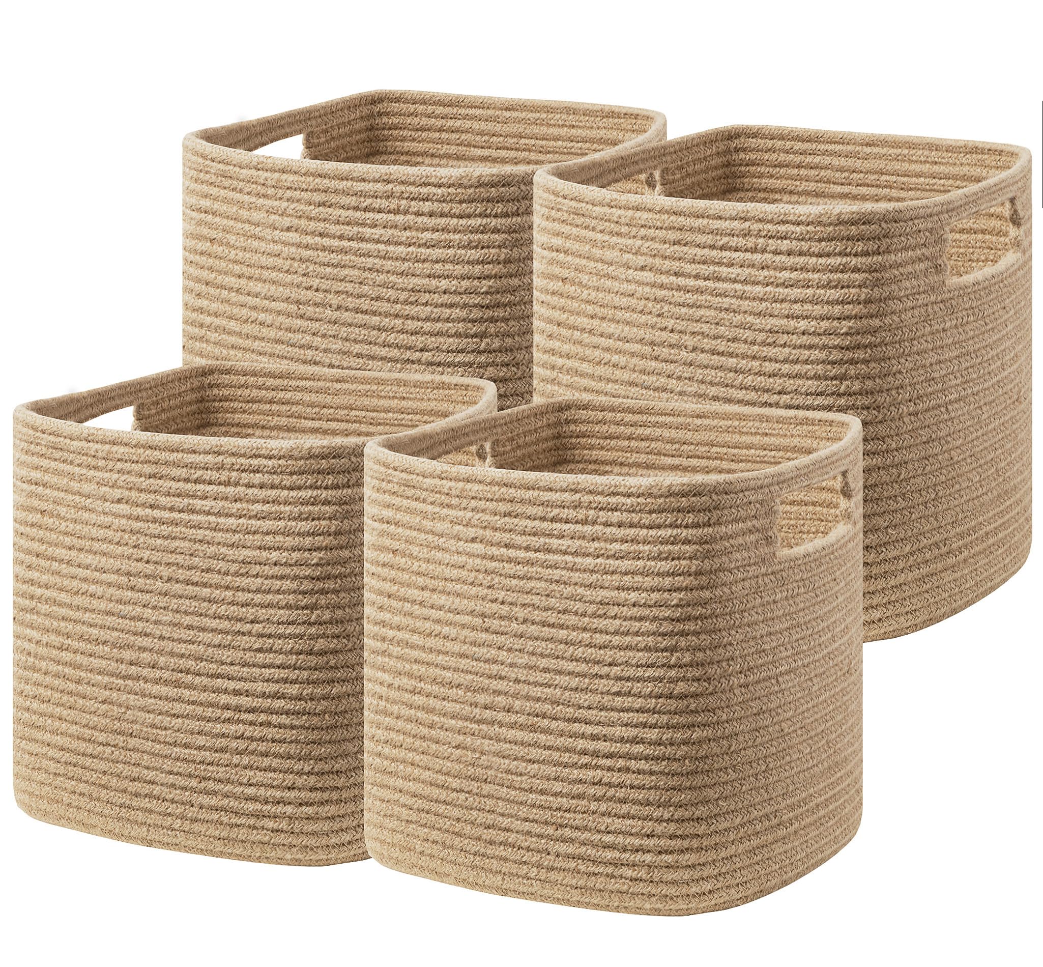 UBBCARE Set of 4 Storage Basket-13 X 13 X 13 in, Basket for Shelves, Cube Storage Bins with Handles, Woven Storage Basket for Organizing, Jute