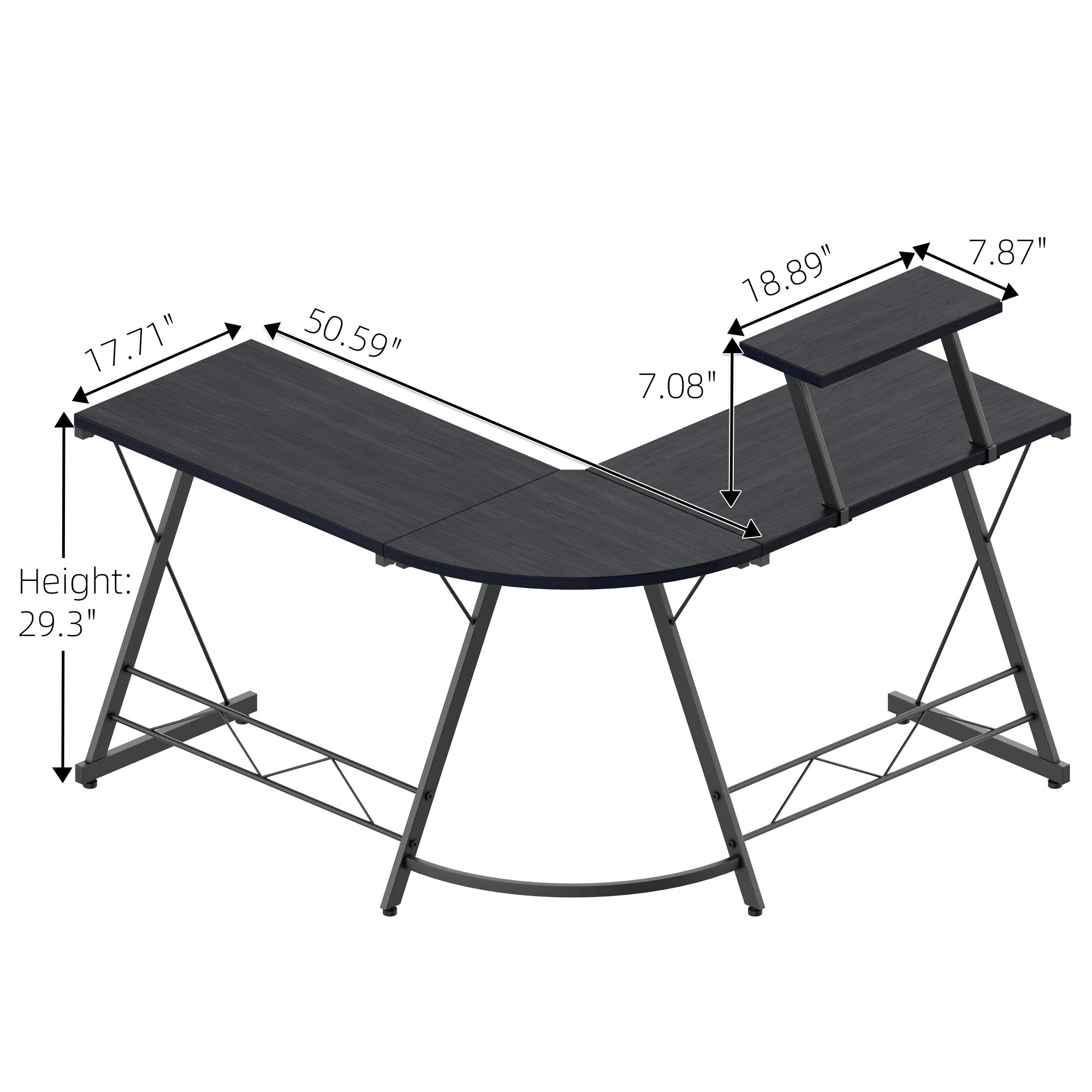IDEALHOUSE L Shaped Computer Desk, Corner Home Office Desk, Space Saving Gaming Computer Desk PC Table Workstation with Large Monitor Stand, 50.59x50.59x29.33inch (Black)