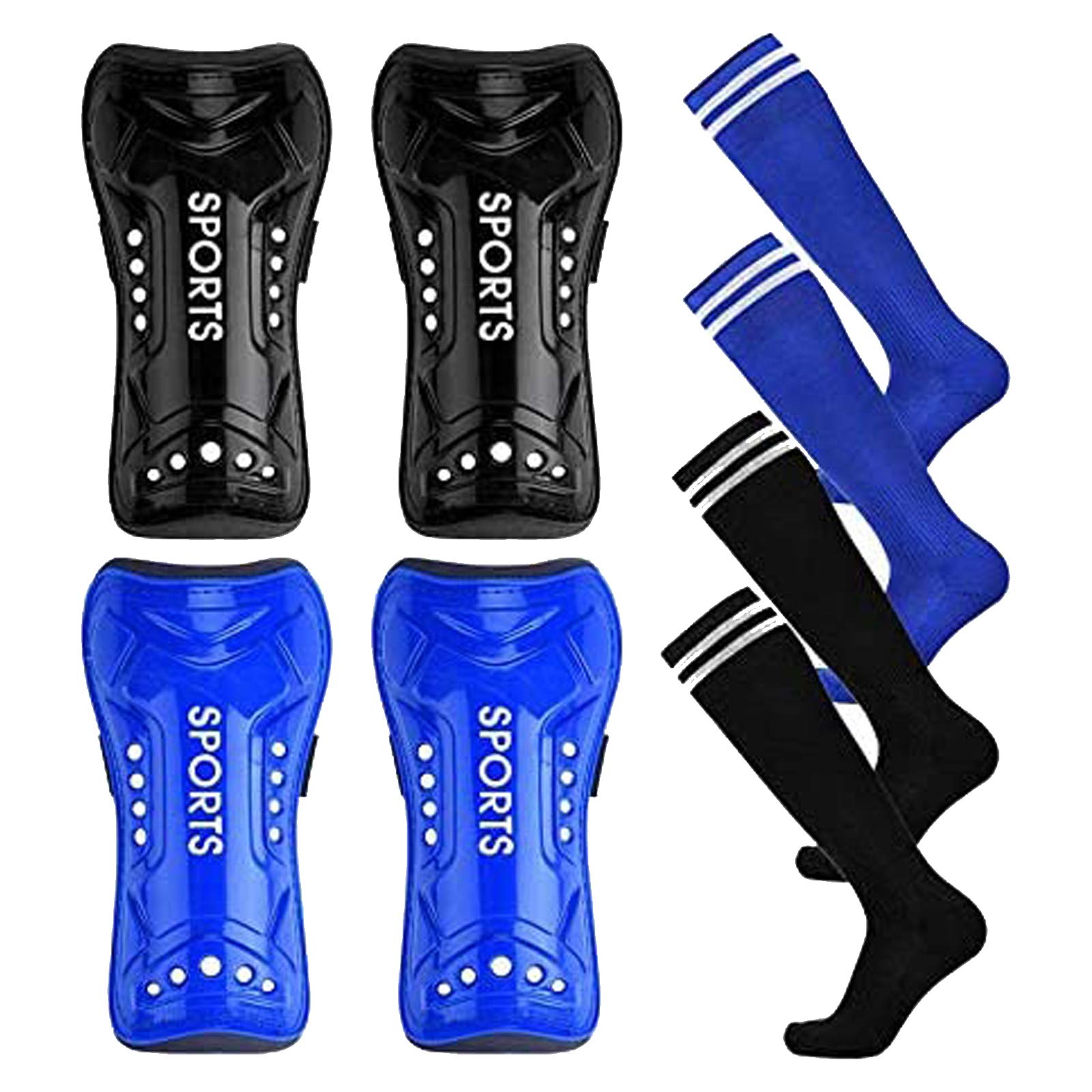 Haploon Shin Guards Soccer Football Shin Pads Protector Calf Protective Gear for 5-12 Old Kids, Teenagers, Boys, Girls, with 2 Pair Long Sleeve Soccer Socks