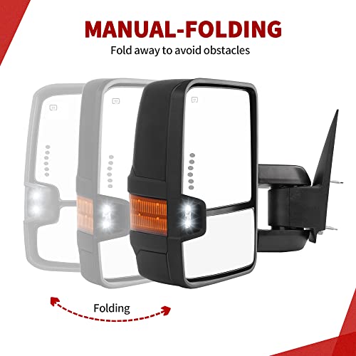 YITAMOTOR Towing Mirrors Compatible with 2007-2014 Chevy Silverado 1500, 07-13 GMC Yukon 2500 Sierra 1500 Extendable Power Heated with Amber Signal Light Side Mirrors Pair