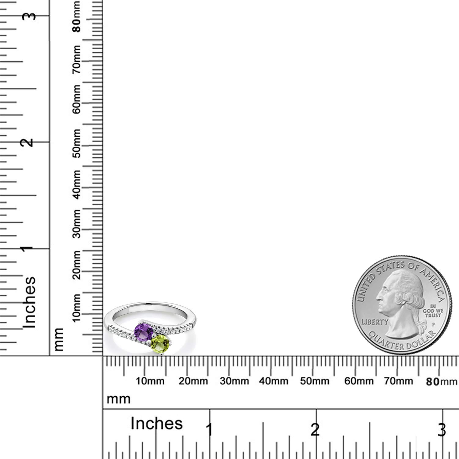 Gem Stone King 925 Sterling Silver Purple Amethyst and Green Peridot Bypass Ring For Women (0.79 Cttw, Gemstone February Birthstone, Round 4MM, Available In Size 5, 6, 7, 8, 9)