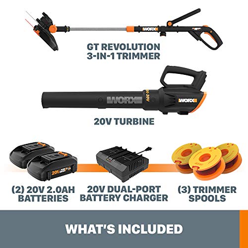 WORX 20V GT Revolution 12" Cordless String Trimmer & Turbine Leaf Blower Power Share Combo Kit - WG930.2 (Batteries & Charger Included)