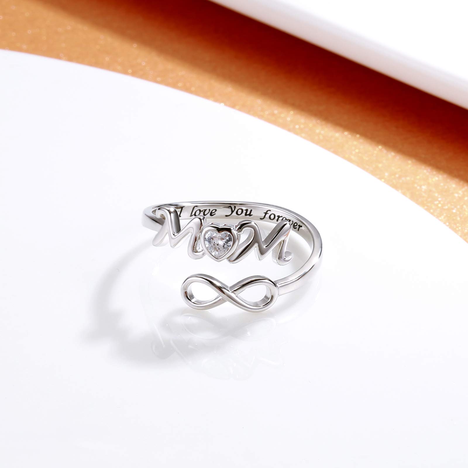 Infinity MOM Ring Sterling Silver for Women Daughter Wife Mother Day S925 Adjustable Ring Mother Birthday Gift