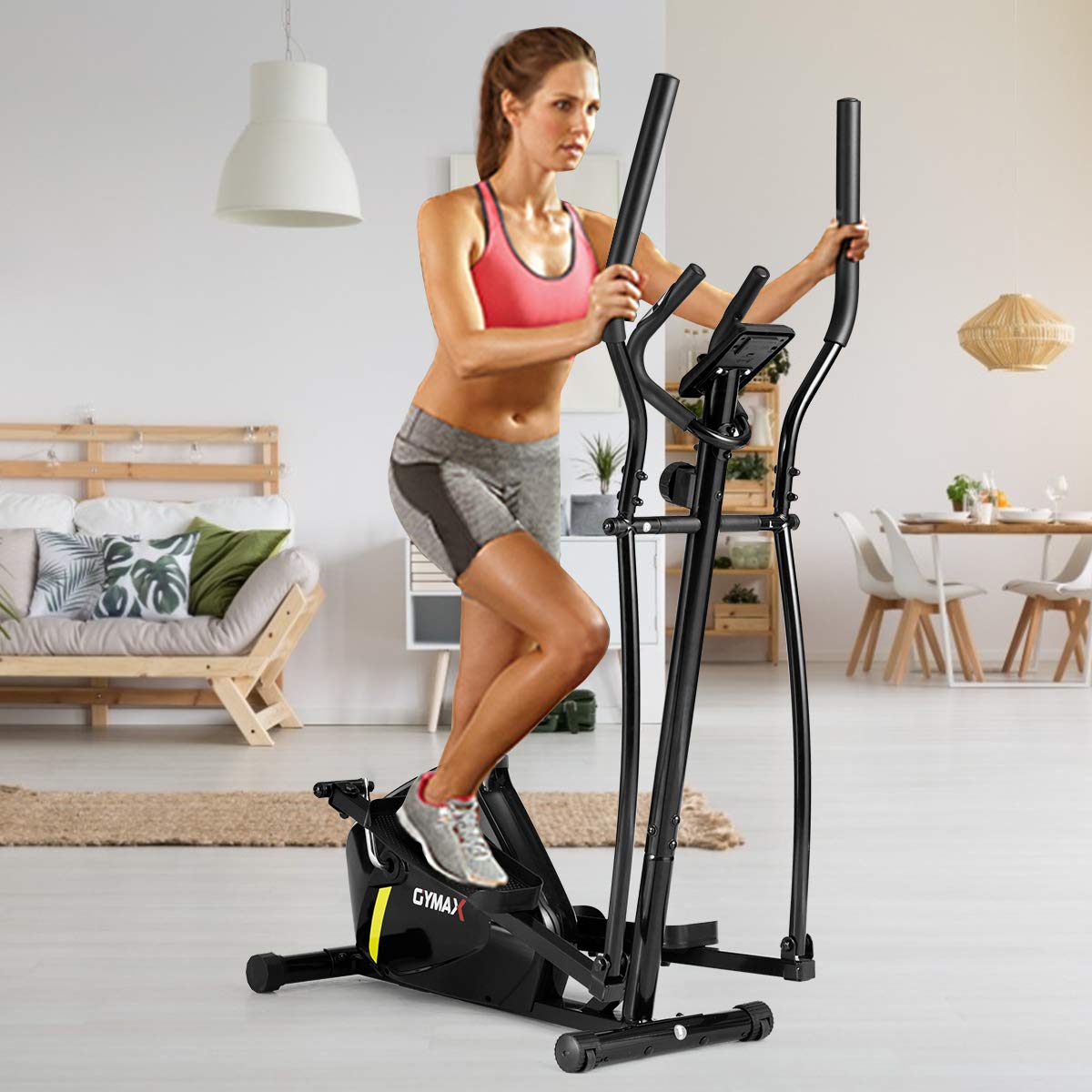GYMAX Elliptical Machine, Adjustable Magnetic Elliptical Trainer with LCD Monitor, Device Holder & Pulse Rate Grip, Smooth Quiet Driven for Home/Apartment Cardio Workout