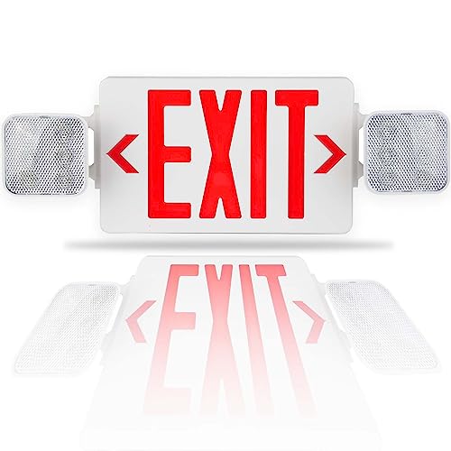 Red LED Exit Sign with Emergency Lights,Two LED Adjustable Head Emergency Exit Lights with Battery Backup,Double Face, Dual LED Lamp ABS Fire Resistance UL-Listed 120-277V/AC