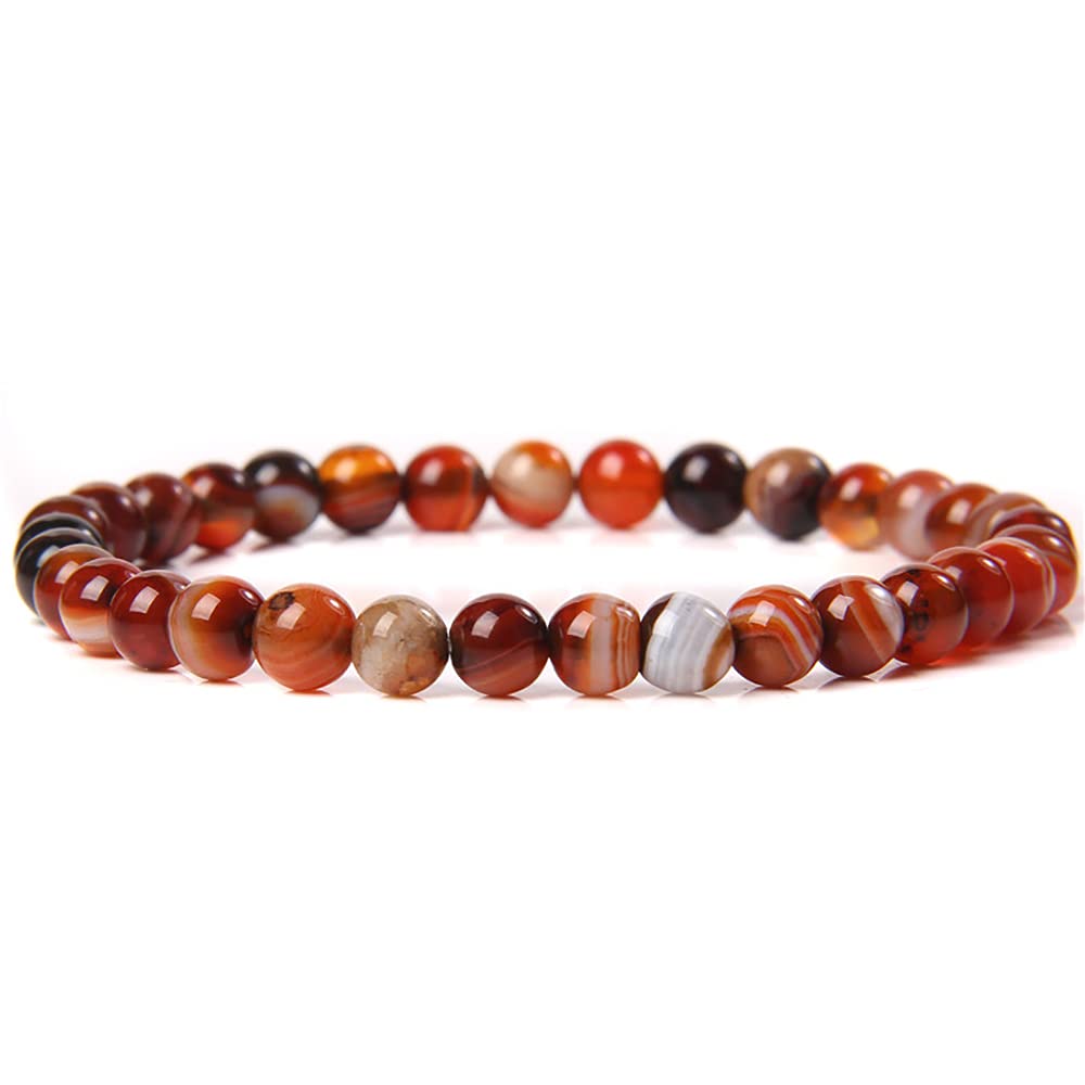 INENIMARTJ 6mm Natural Carnelian Crystal Bracelet for Women,Red Agate Gemstone Beaded Bracelet Stretchy Chakra Real Gems Stones Healing Crystal Energy Quartz Jewelry (D)