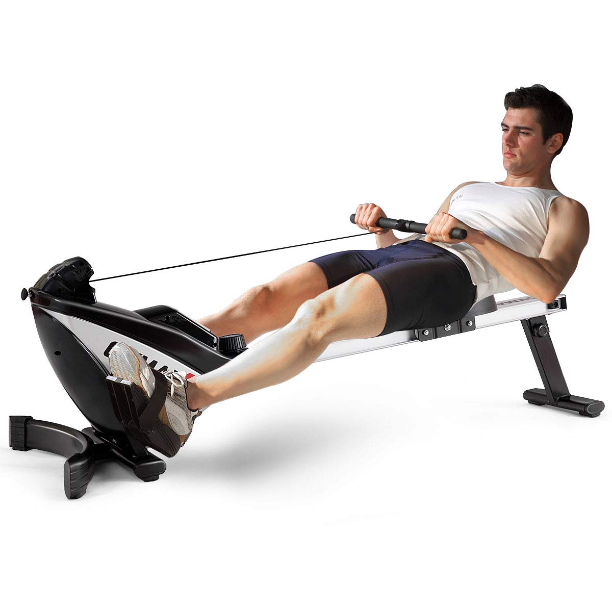 GYMAX Magnetic Rower, 8-Level Adjustable Resistance Rowing Machine with LCD Monitor, Indoor Cardio Exercise Rower for Home/Gym