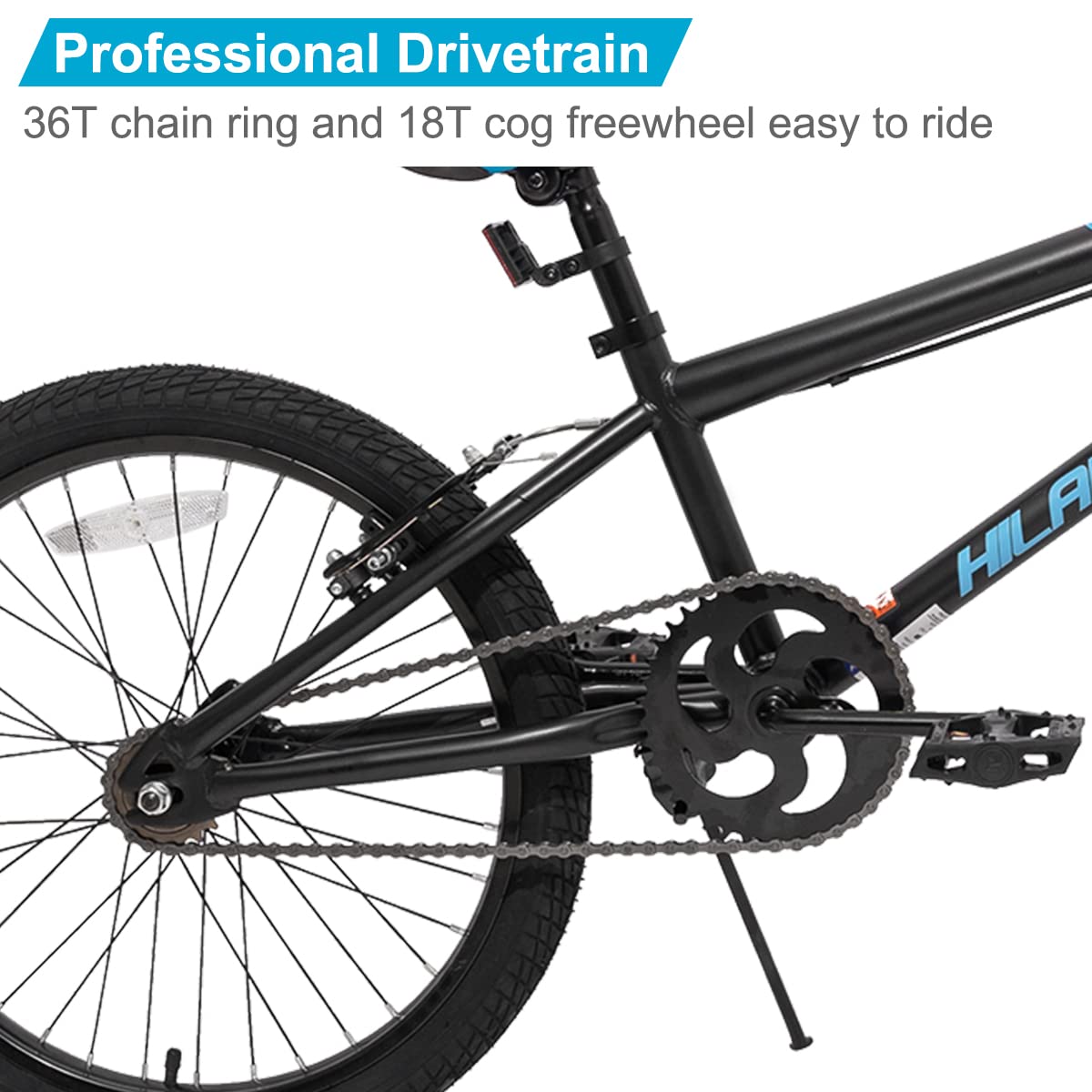Hiland 20 inch BMX Bike for Kids and Beginner-Level to Advanced Riders with 2 Pegs Black