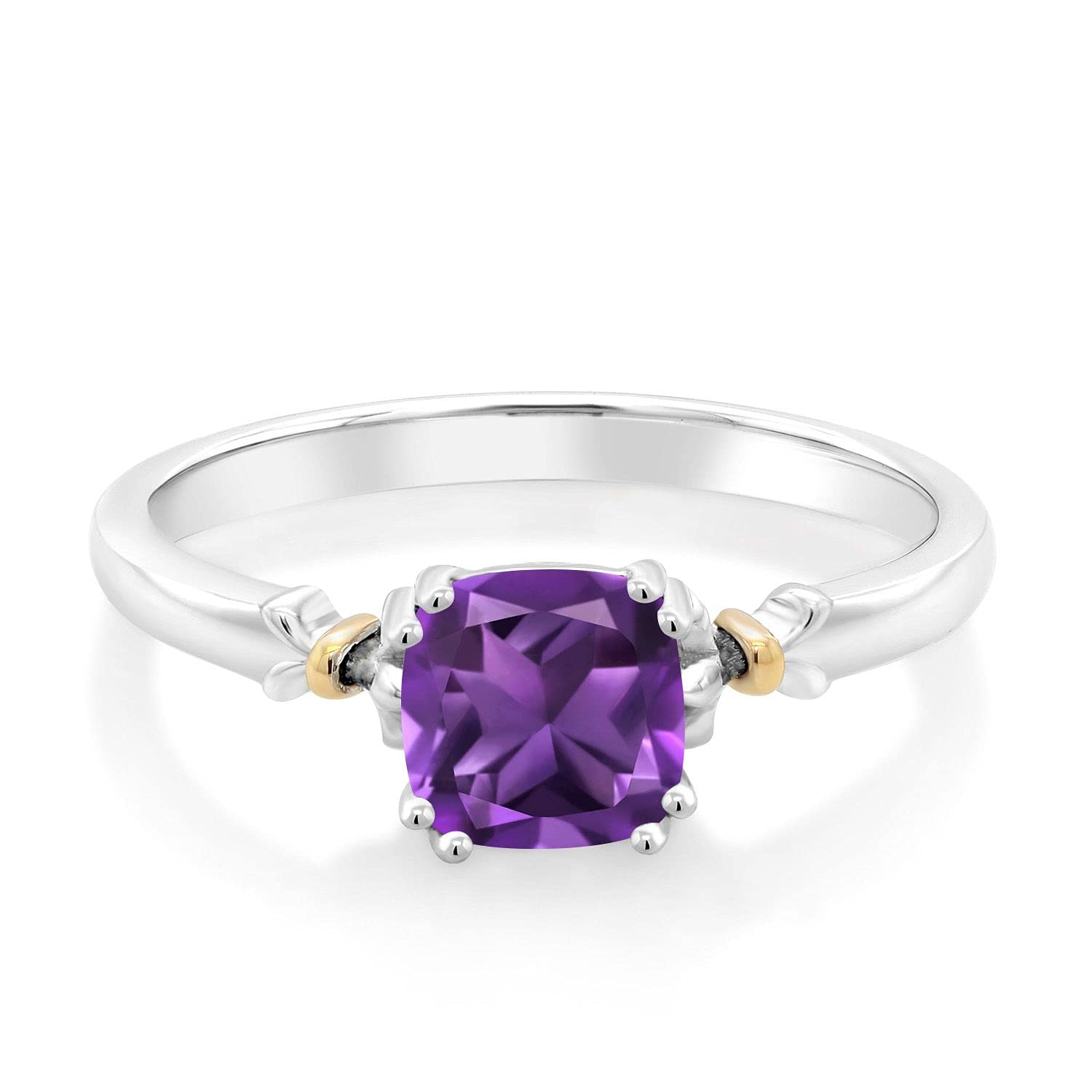 Gem Stone King 925 Sterling Silver and 10K Yellow Gold 6MM Cushion Cut Gemstone Birthstone Engagement Ring | Wedding Anniversary Promise Ring For Women | Available In Size 5, 6, 7, 8, 9