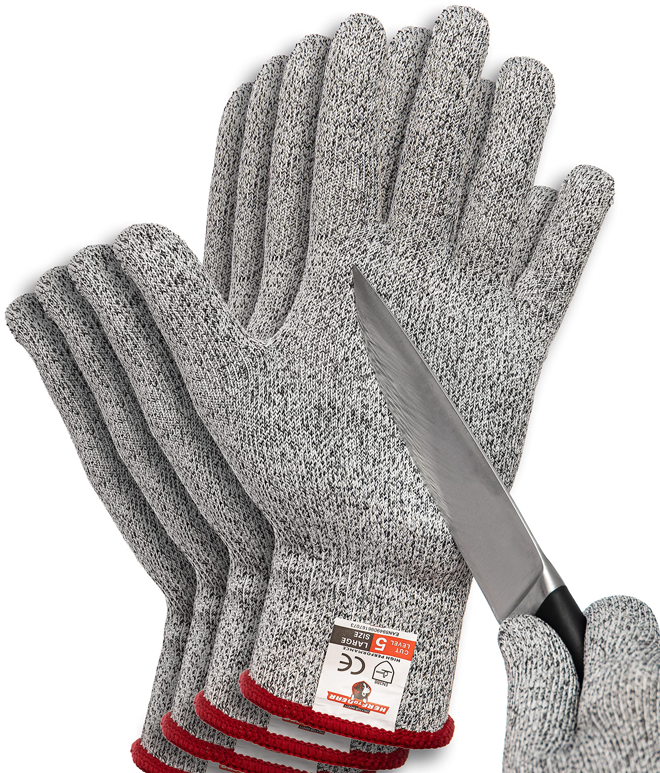 HereToGear Cut Resistant Gloves - 2 PAIRS Medium - Food Grade, Level 5 Protection - Used for Kitchen Work, Wood Carving or Sanding
