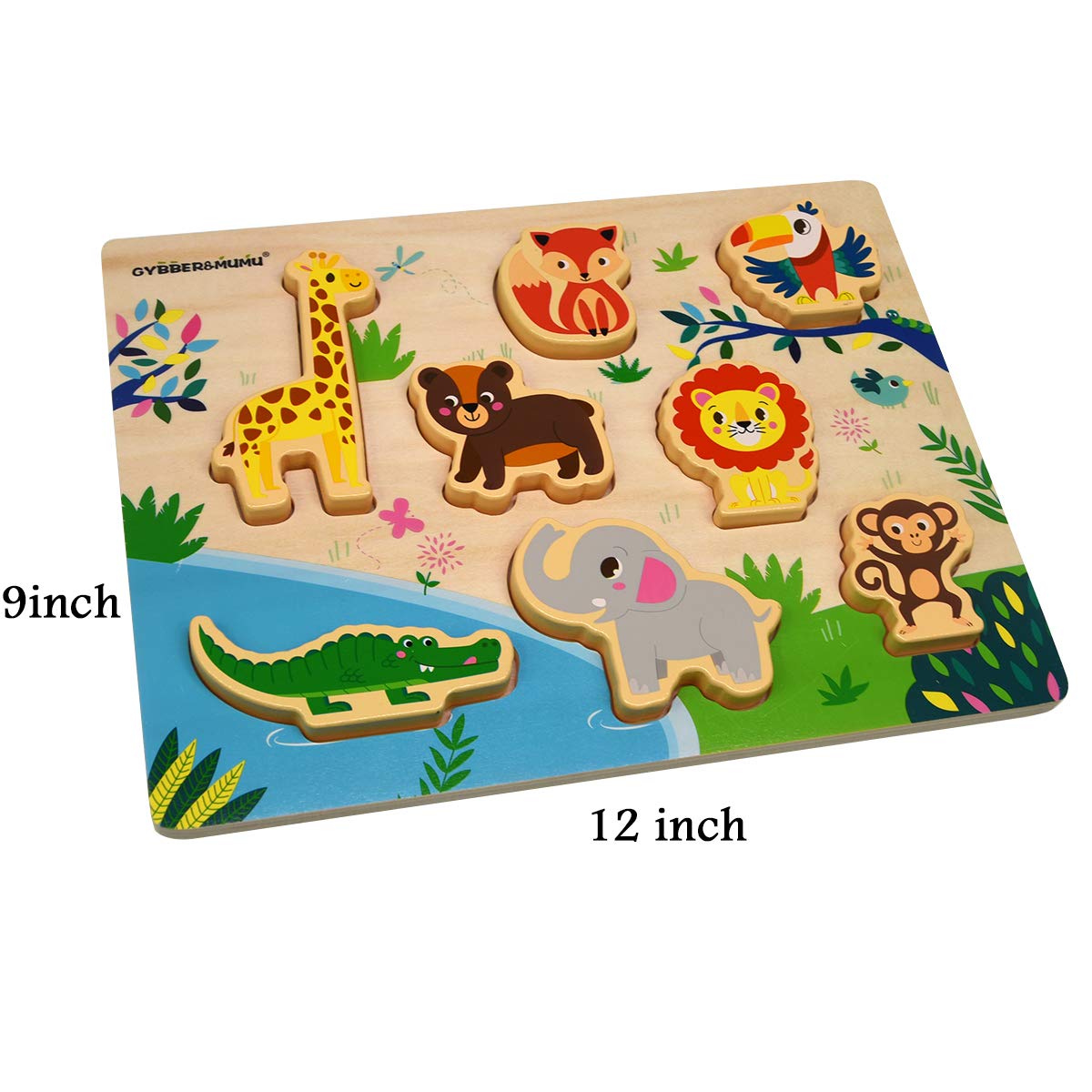 GYBBER&MUMU Animals Shape Sorter Board Wooden Peg Puzzles for Toddlers Early Skills Educational Toys