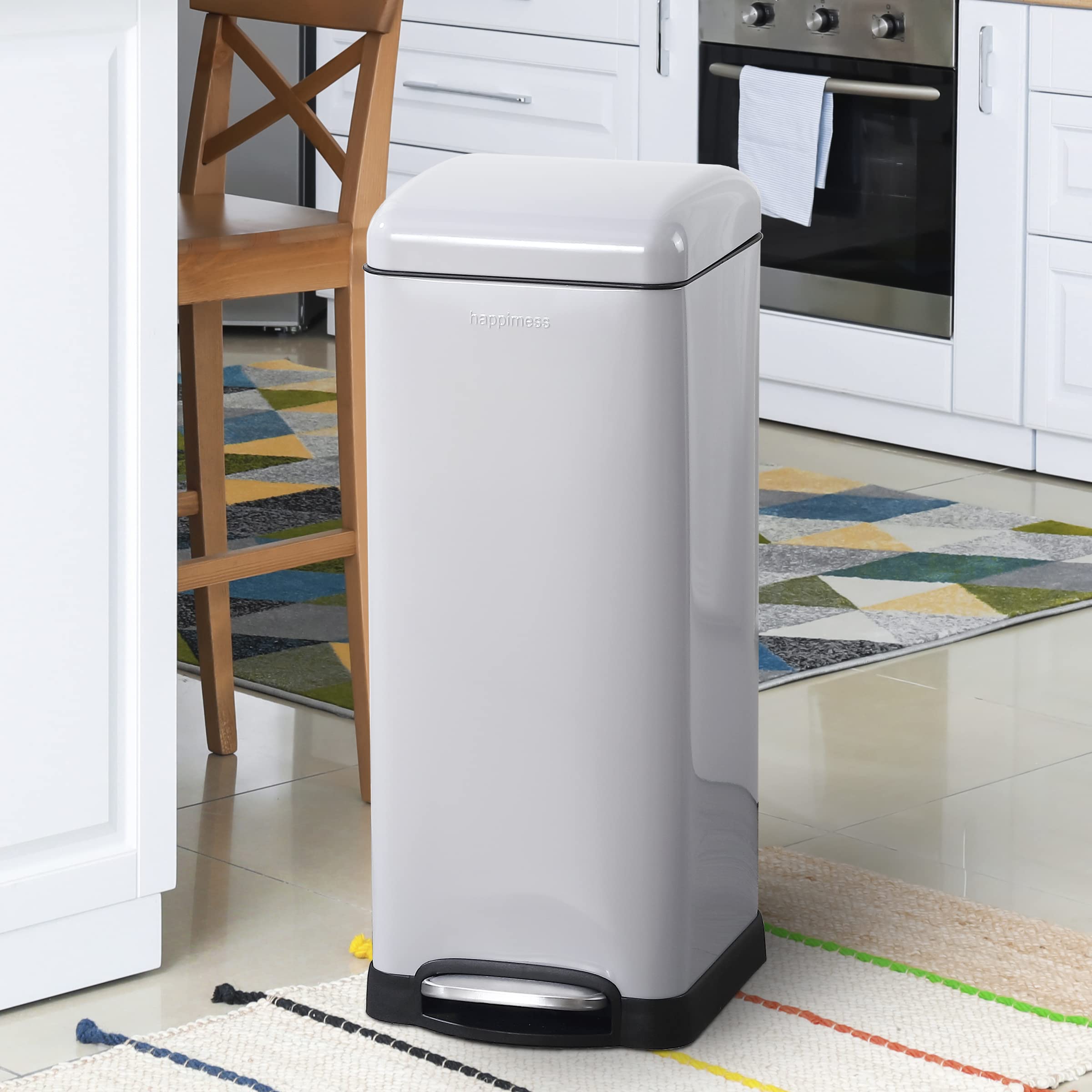 happimess HPM1007C Betty Retro 8-Gallon Step-Open Trash Can with Soft-Close Lid, Fingerprint Resistant, Modern, Minimalistic for Home, Kitchen, Laundry Room, Office, Bedroom, Bathroom, Gray