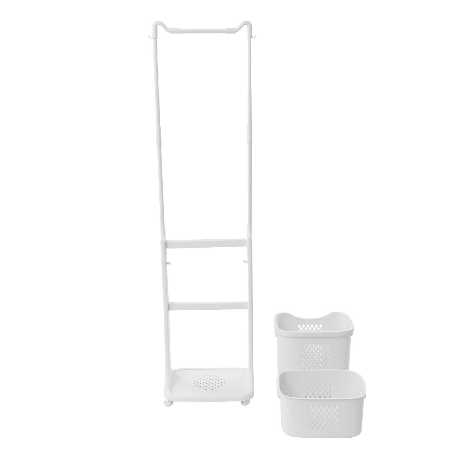 Sootvp Rolling Laundry Hamper Cart with Wheels and Hanging Bar, 2 Tier Rolling Laundry Basket Laundry Basket Organizer,Laundry Sorter for Laundry Bedroom Bathroom w/ 2 Removeable Baskets
