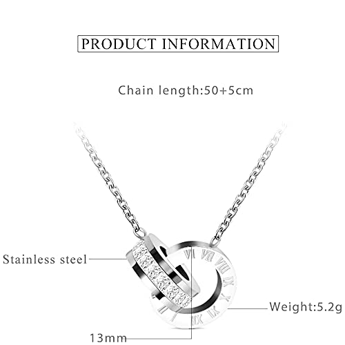 Jude Jewelers Stainless Steel Interlocking Circles Infinity Style Roman Numbers Wedding Statement Collar Necklace (Silver)