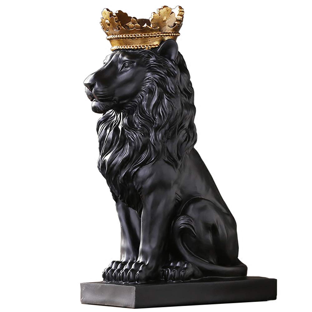 H&W 15''H Crown Lion King Statue, Nordic Style Home and Study Decoration, Collectible Figurines, Best Gift for The Man, White (HH16-D2)