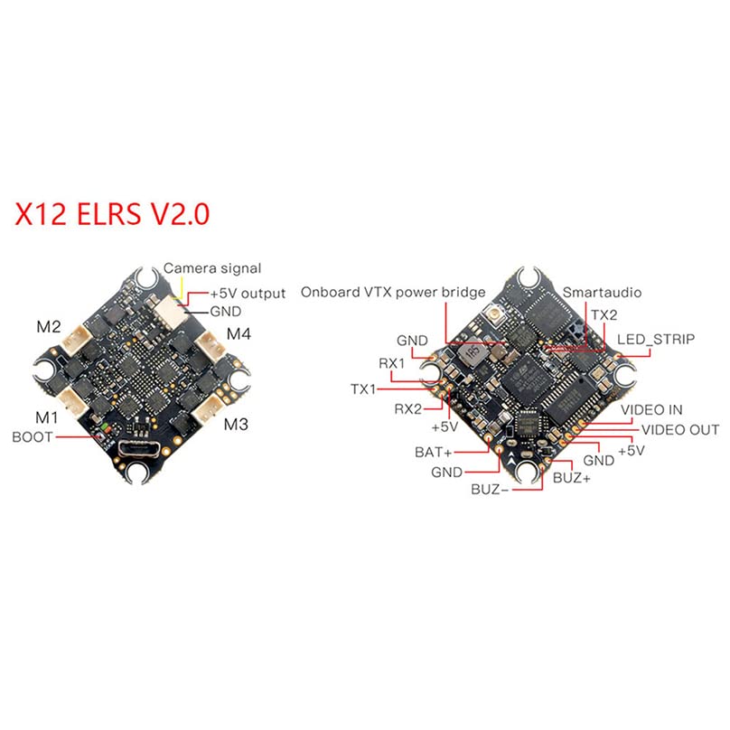 HAPPYMODEL X12 AIO 5in1 1-2S Flight Controller with Built-in 12A ESC OPENVTX Betaflight OSD for FPV Tinywhoop Toothpick Drone (SPI ELRS)
