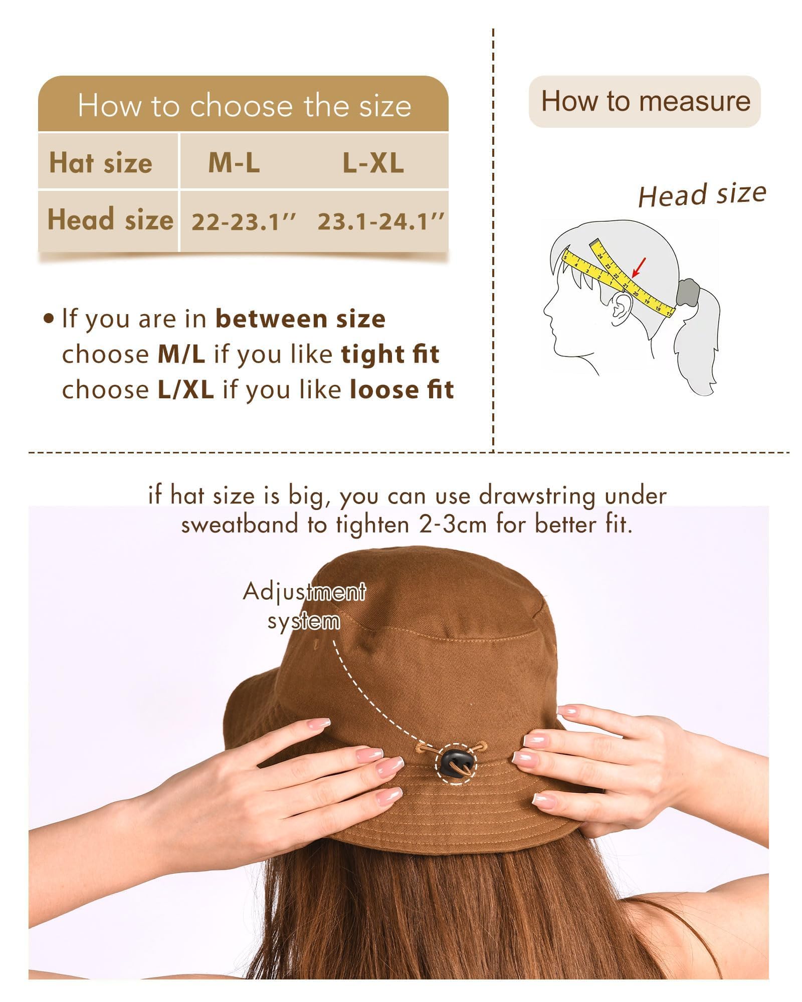 FURTALK Bucket Hats for Women Washed Cotton Packable Summer Beach Sun Hats Mens Womens Bucket Hat with Strings for Travel (Dark Orange, Medium, m)