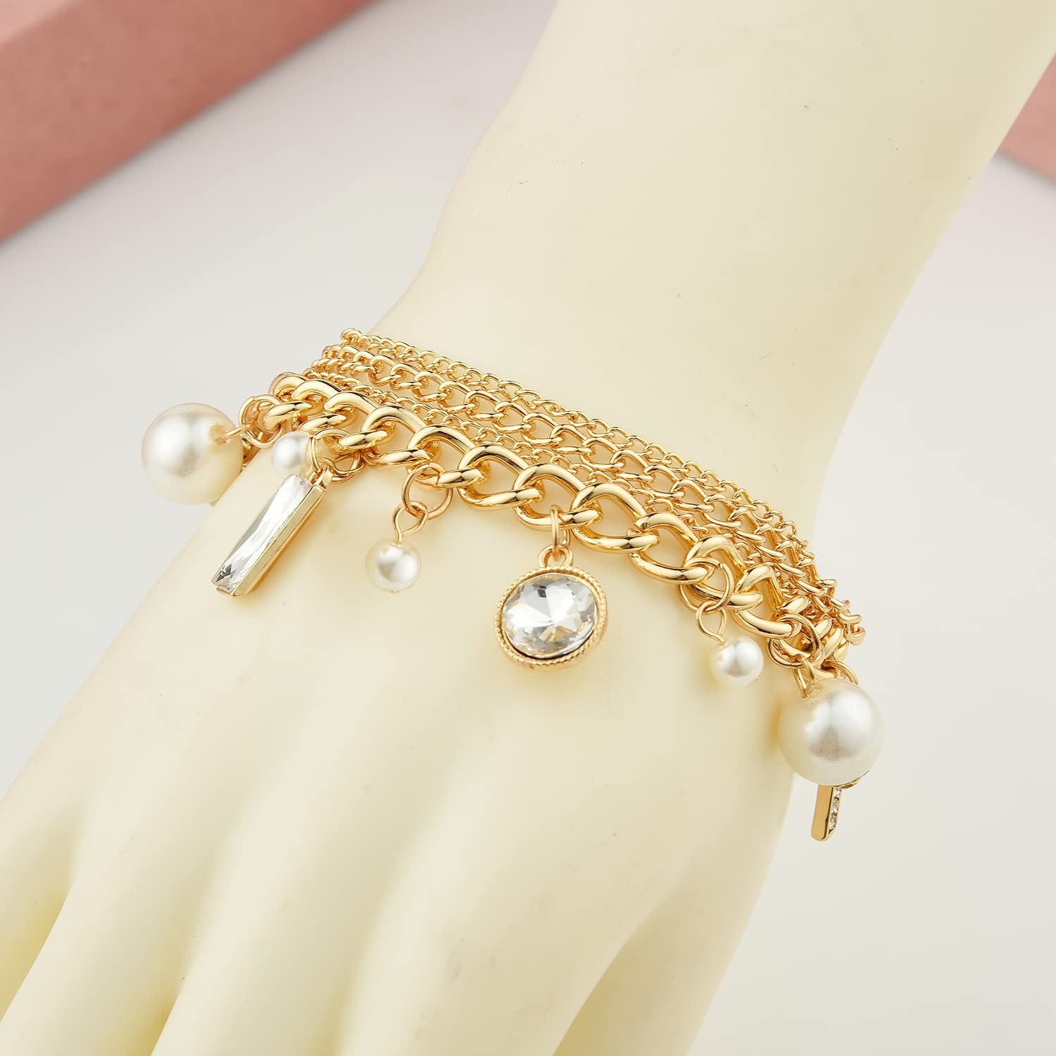 Gold Tone Chain Inspired Charm Bracelet for Women