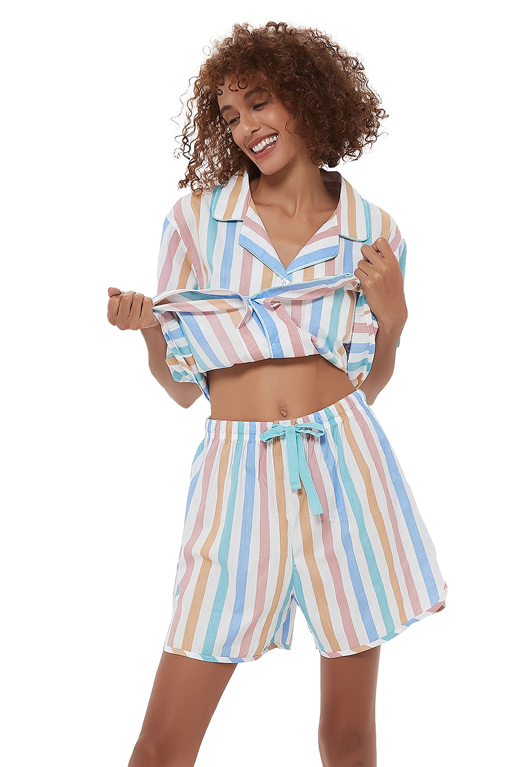 GLOBAL Womens Pajama Set Short Sleeve PJs for Women cotton Pajamas Summer Sleepwear