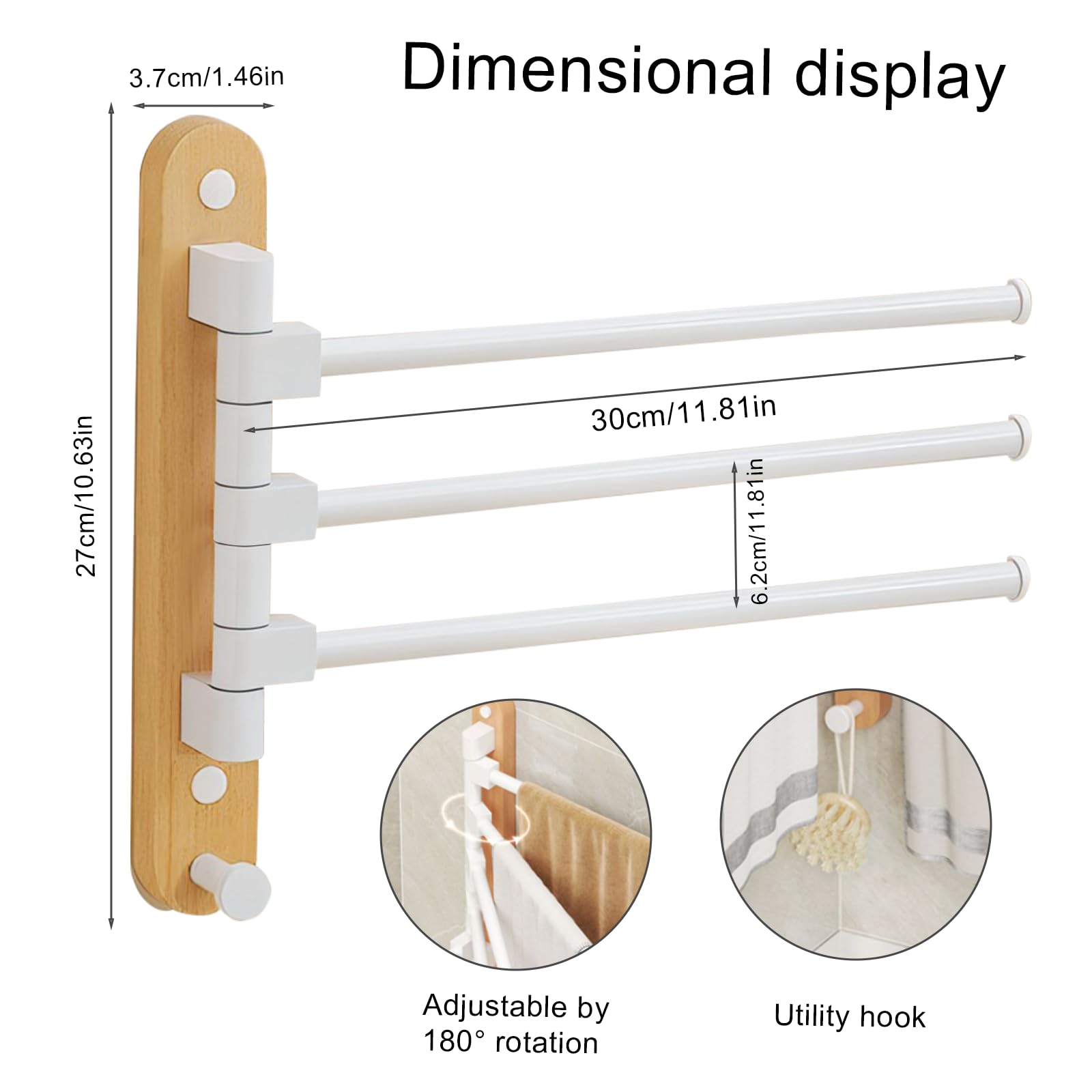 Swivel Towel Rack, Towel Bar with Wall Mounted 180° Rotation, 4-Arms Towel Hanger Beech + Space Aluminum, Space Saving for Kitchen/Bathroom No-Punch/Punch Holes Dual Use (4- Arms)